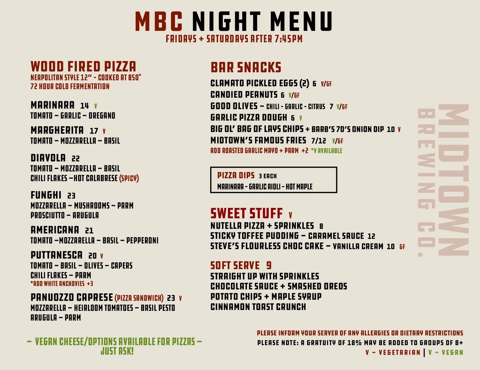MENUS — Midtown Brewing Company - Prince Edward County