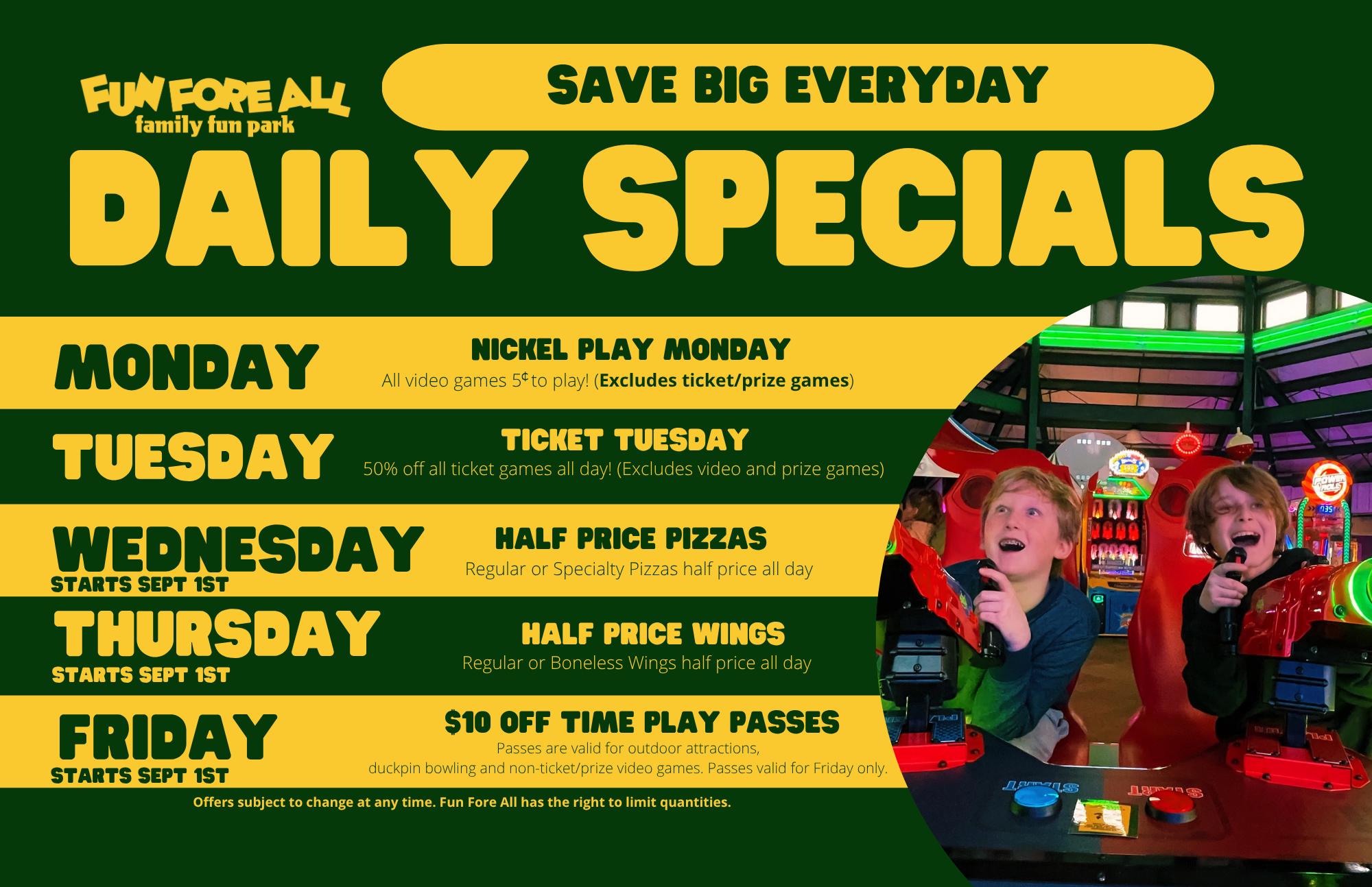 Daily Specials — Fun Fore All Family Fun Park