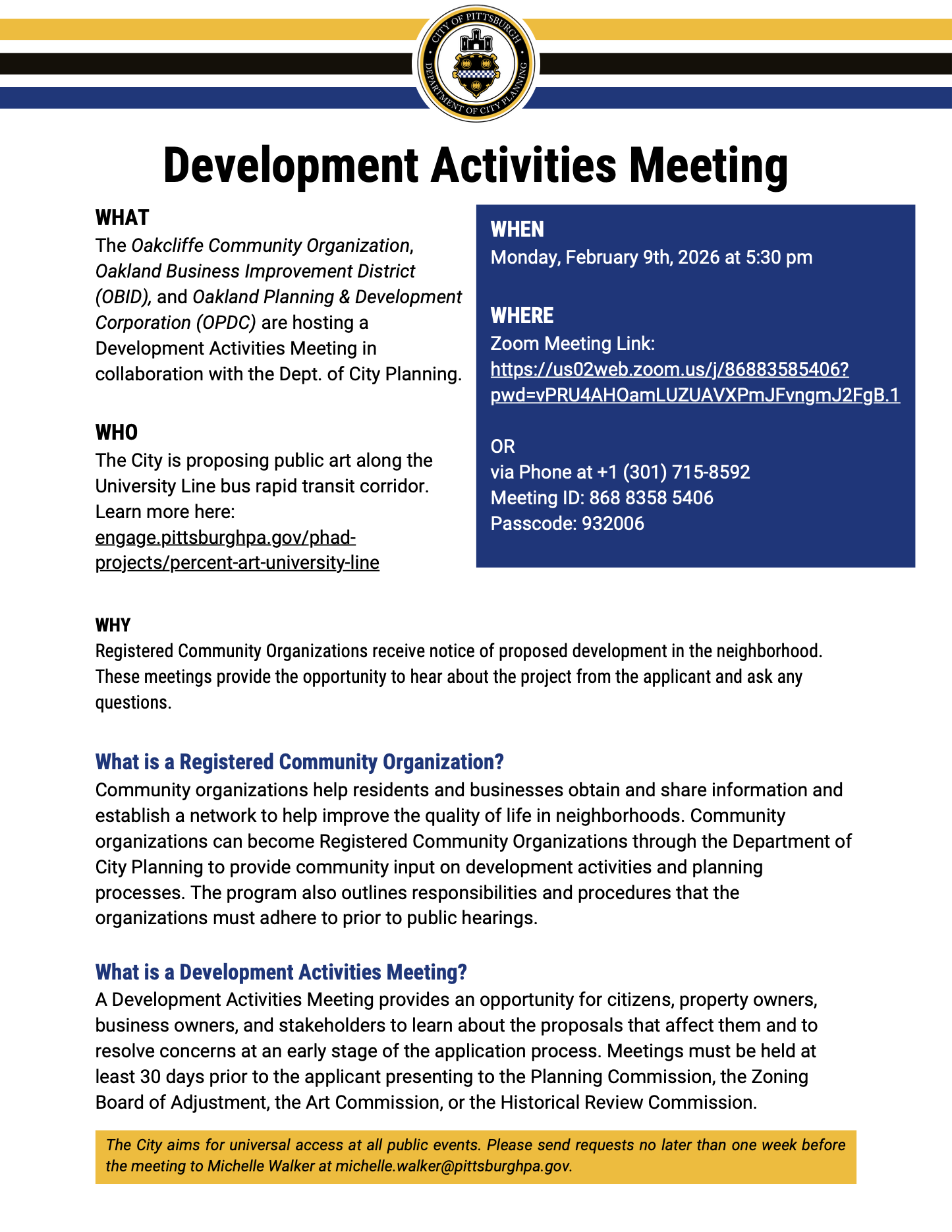 Development Activities Meeting DAM | Online only — Oakland Planning and ...