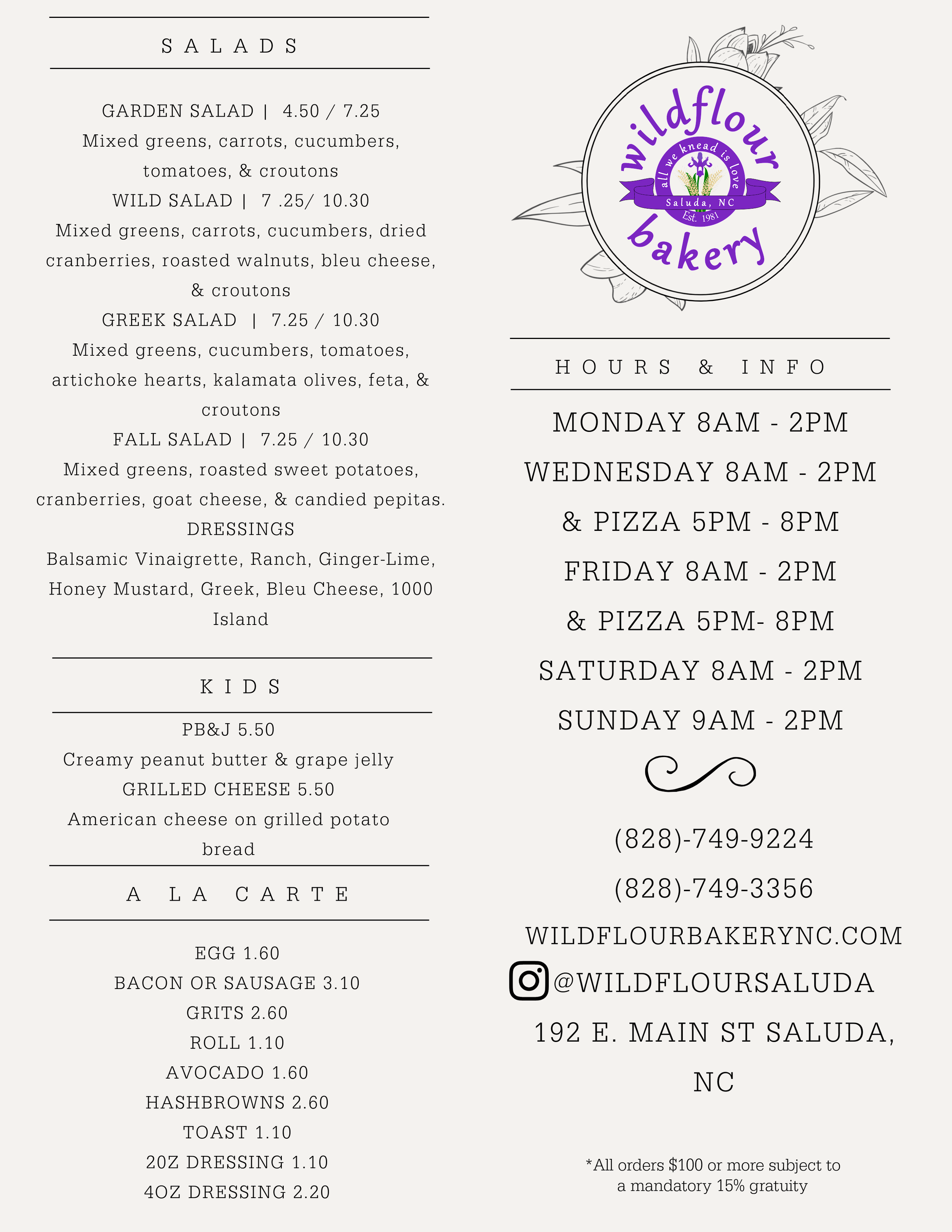 Menu — Wildflour Bakery