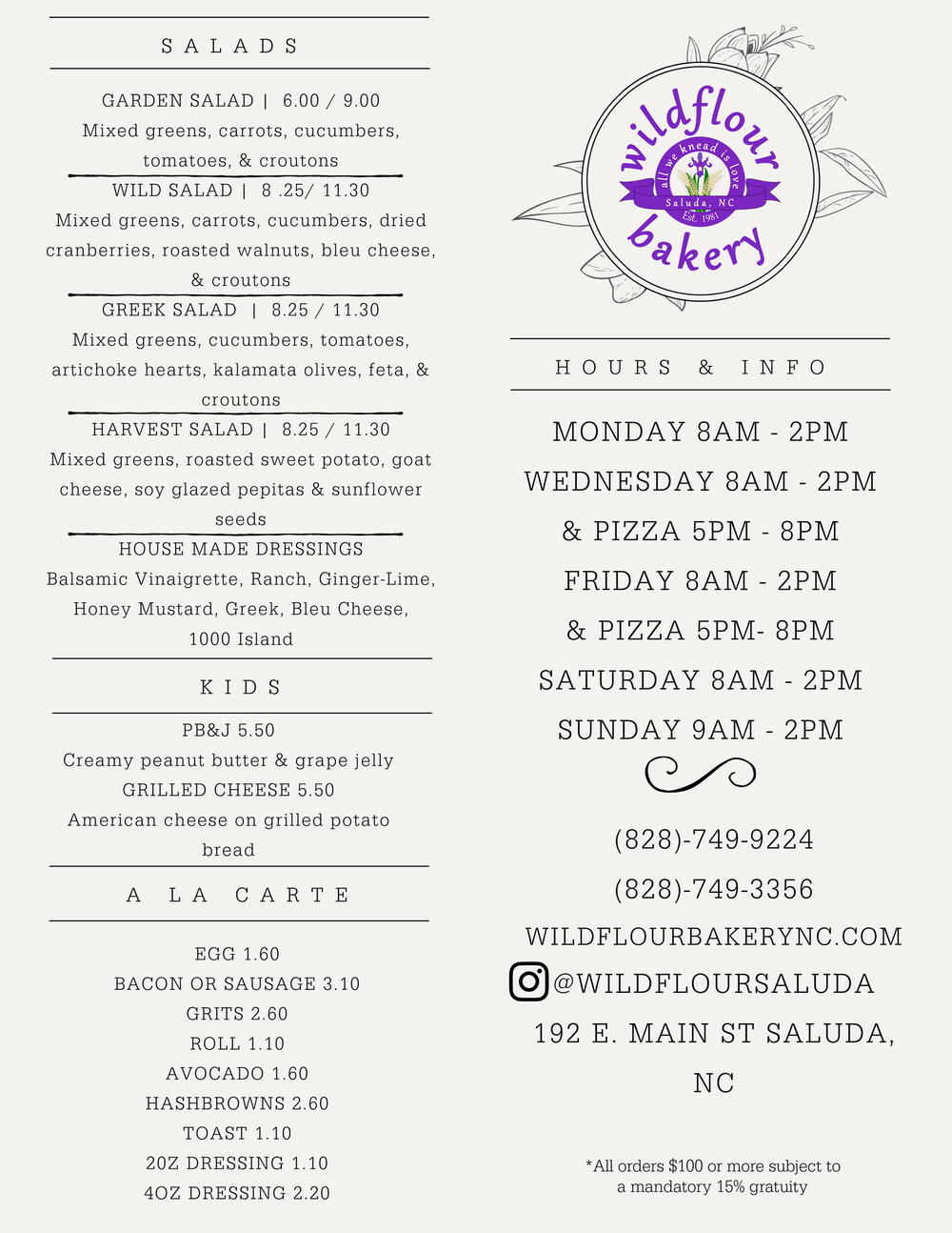 Menu — Wildflour Bakery