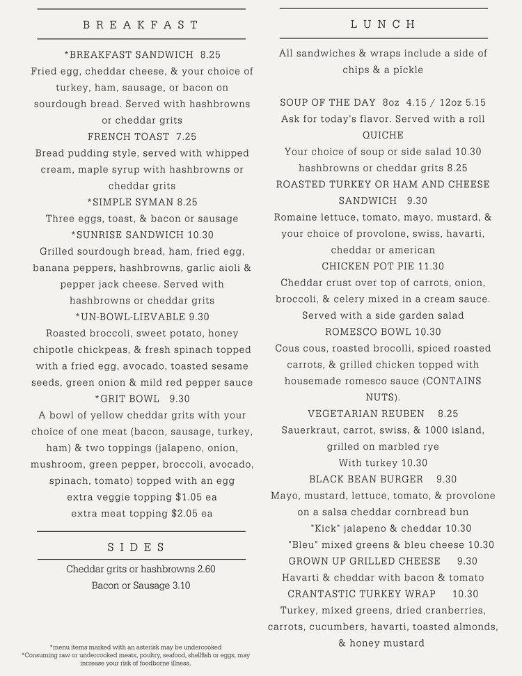 Menu — Wildflour Bakery