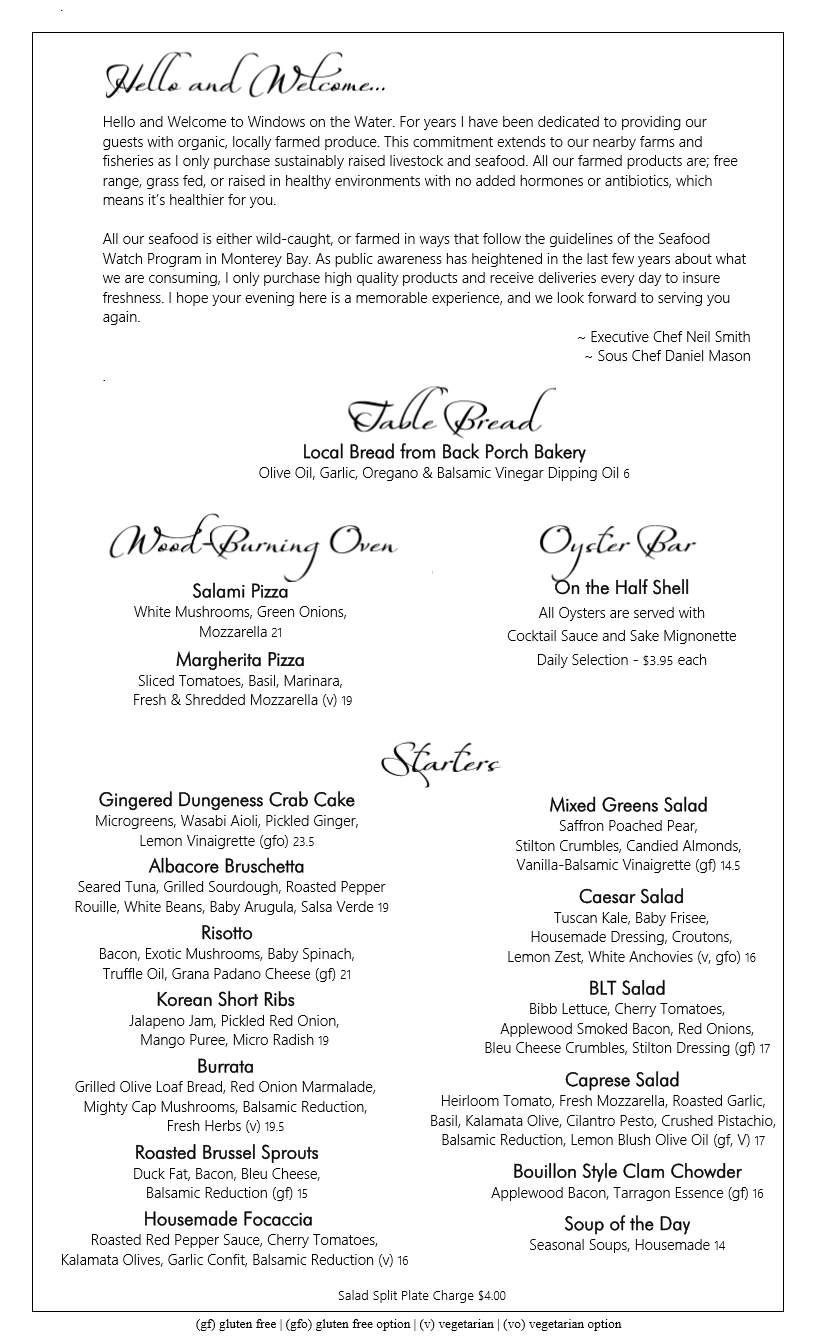 Menus — Windows On The Water Restaurant & Bar