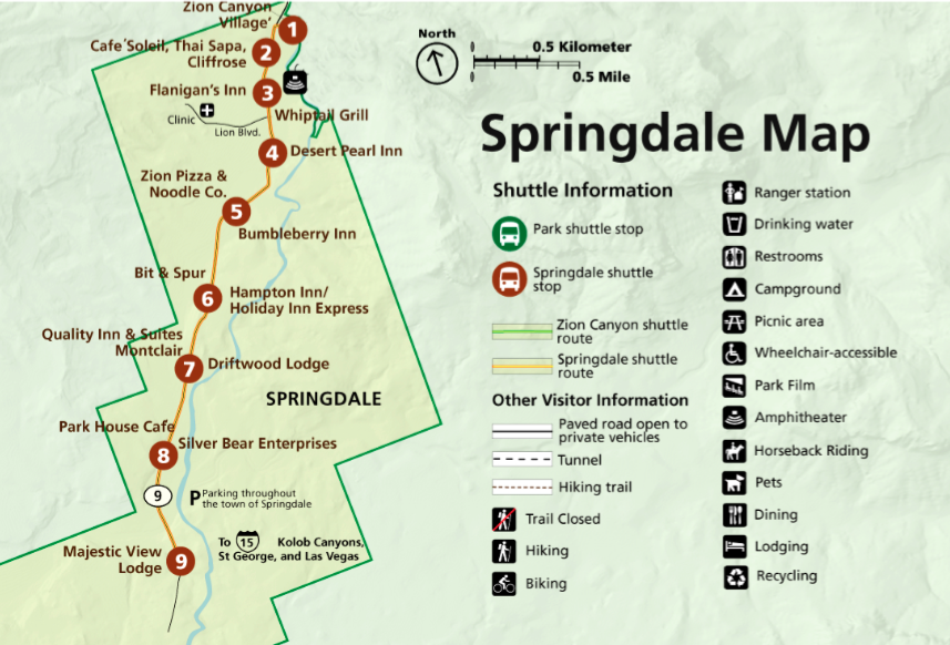 Trailhead Shuttle Map & Schedule for Springdale & Zion Canyon
