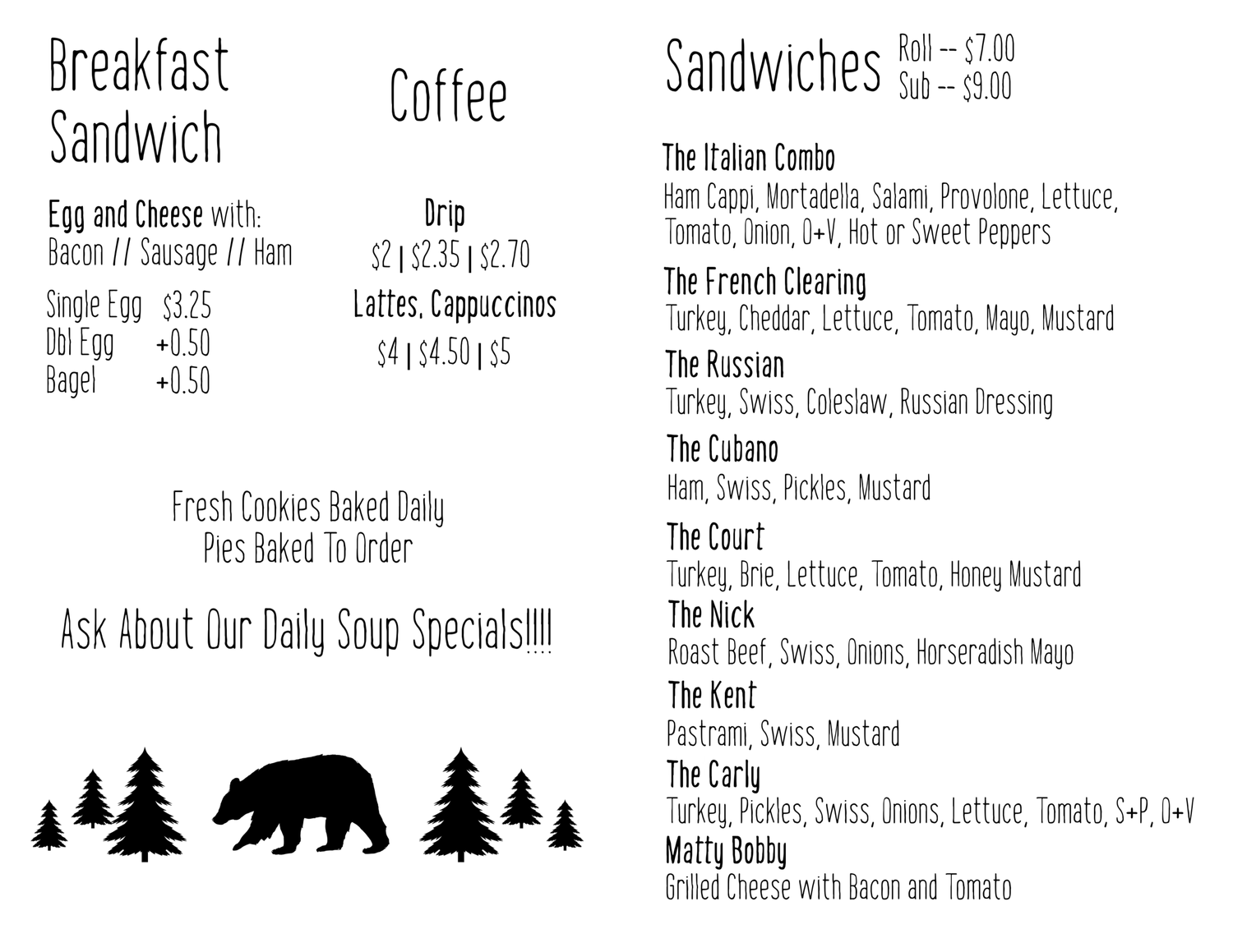 Menu — Forestburgh General Store
