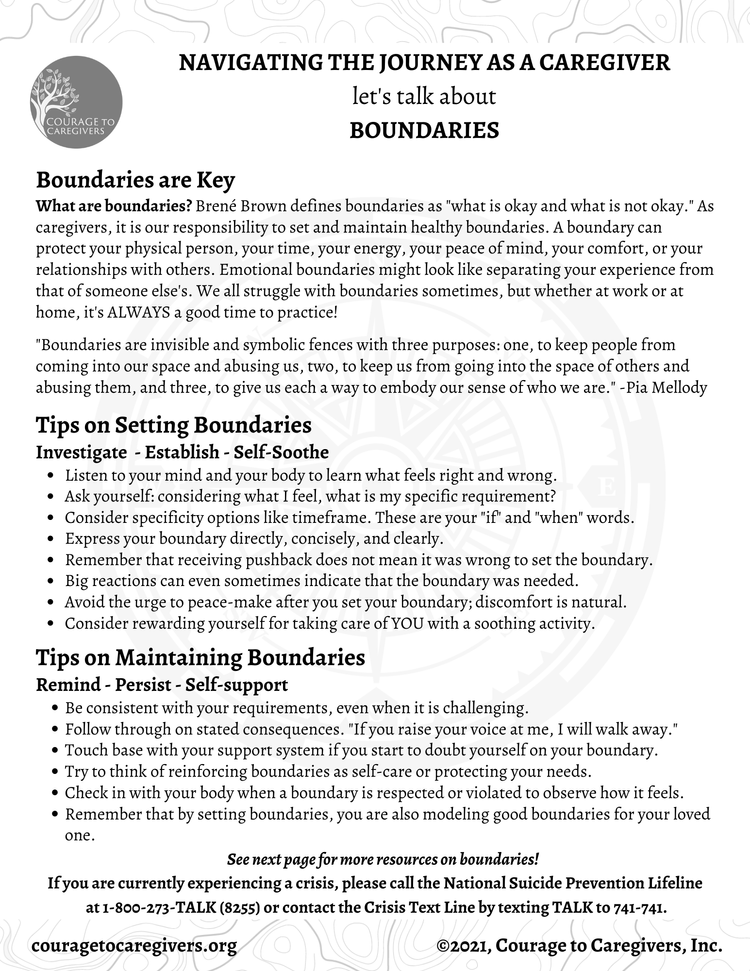 BOUNDARIES — Courage to Caregivers