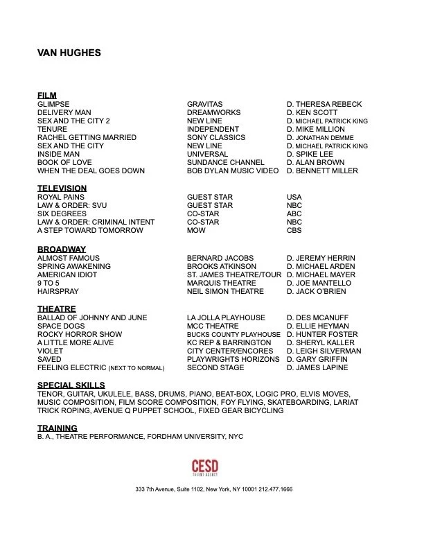 Headshot + Resume — Van Hughes