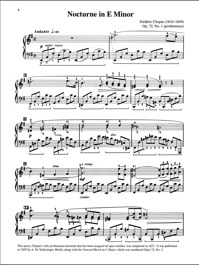Chopin Nocturne in E Minor, Opus 72, No. 1 Alfred 16710 — Teacher's Choice