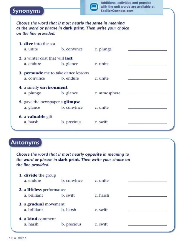 Sadlier Vocabulary Workshop Tools For Comprehension Grades 1 5