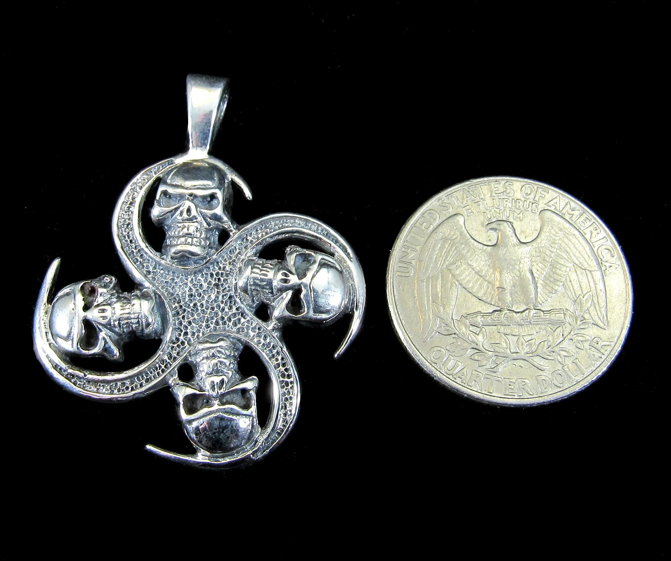 Sterling Silver 4 Skulls Quadskelion Pendant — Renegade Jewelry