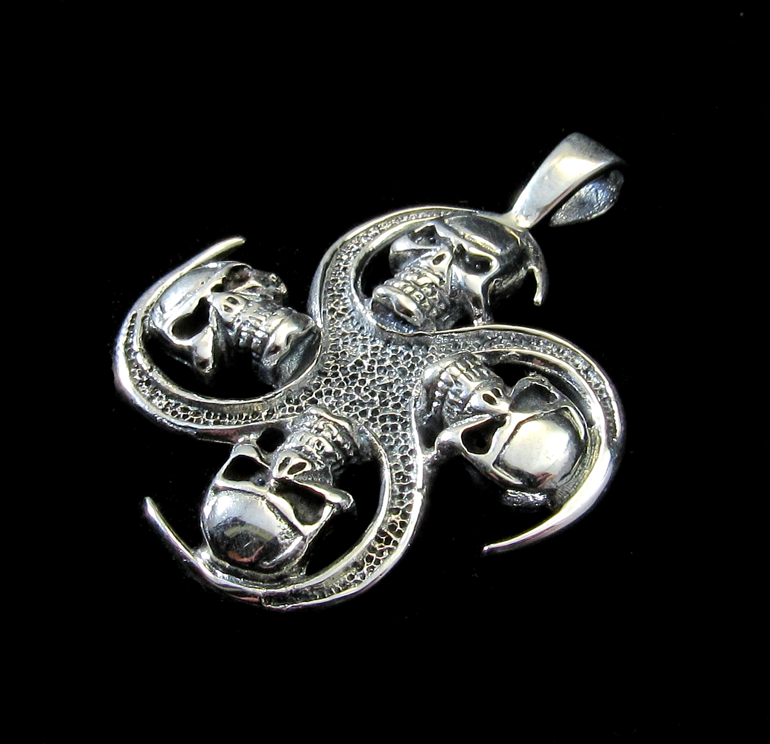 Sterling Silver 4 Skulls Quadskelion Pendant — Renegade Jewelry