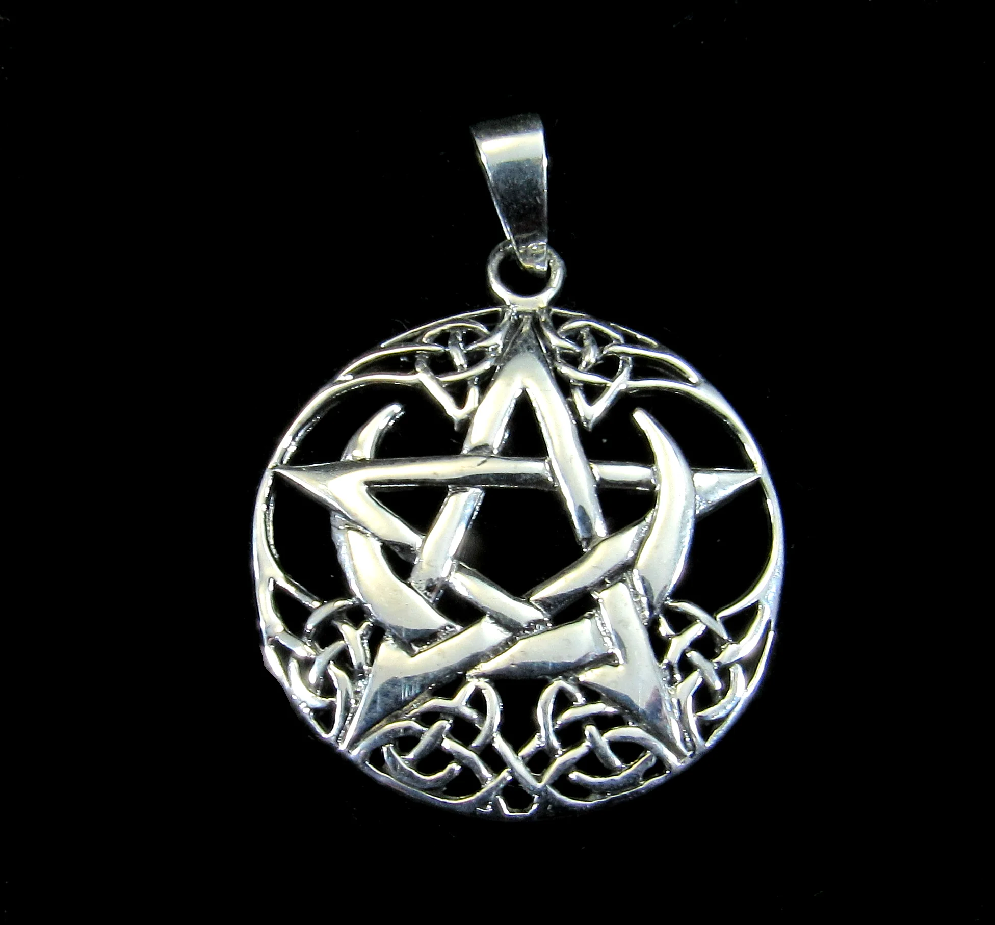Sterling Silver Celtic Knot & Crescent Moon Intertwined Pentacle ...