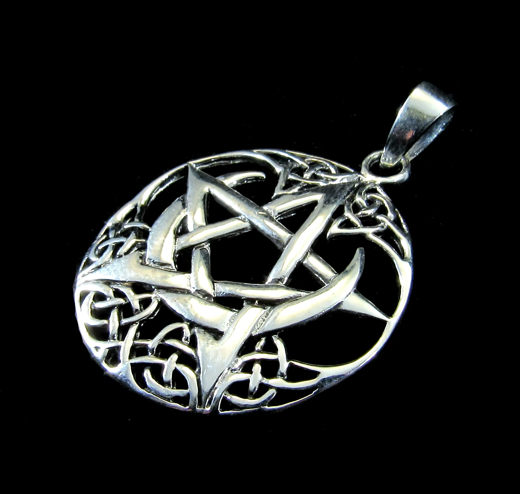 Sterling Silver Celtic Knot & Crescent Moon Intertwined Pentacle ...