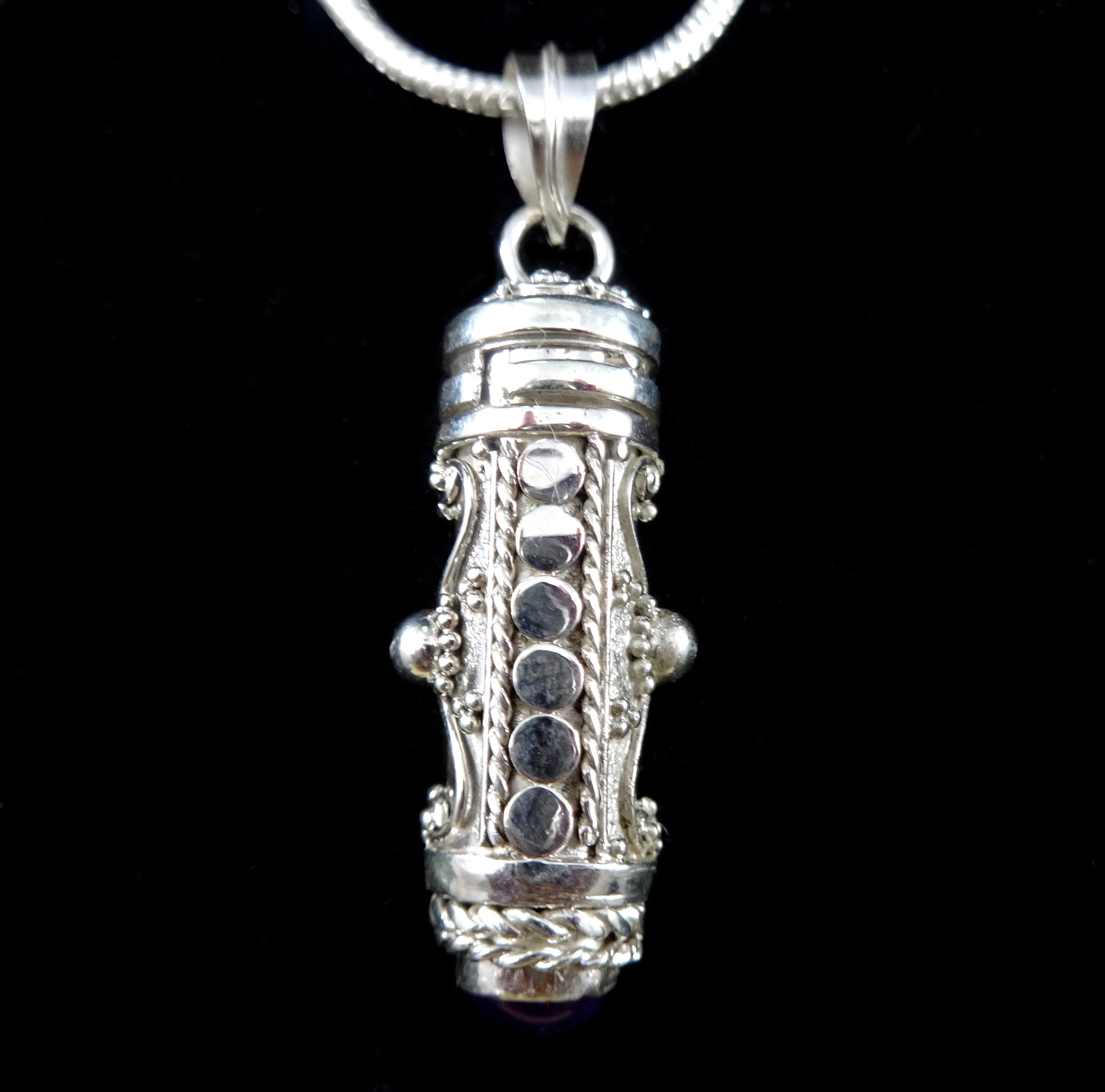 Sterling Silver Balinese Poison Pill Box Pendant w/Amethyst Cabochon ...