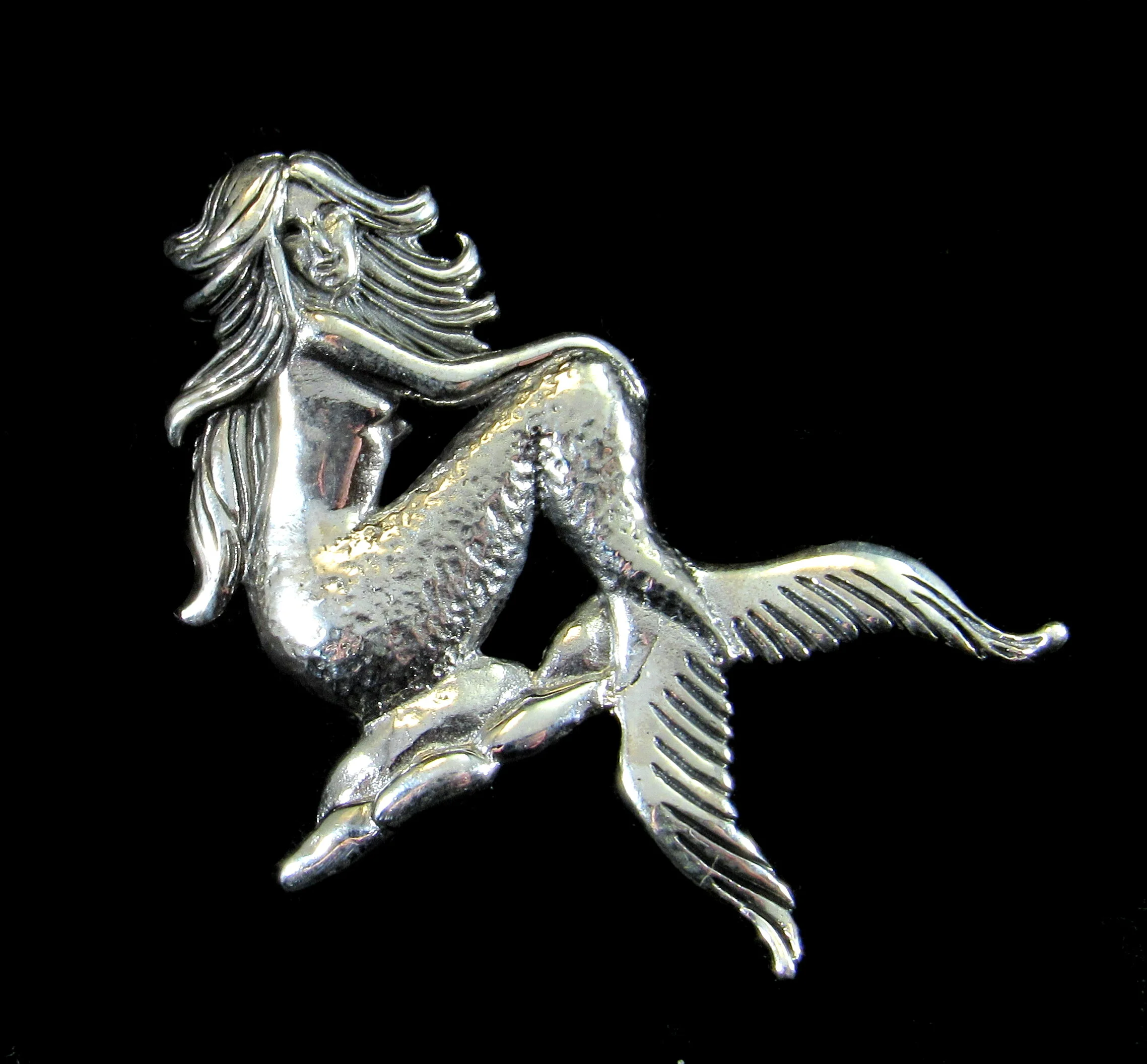 Sterling Silver Seated Mermaid on Beach Slide Pendant — Renegade Jewelry