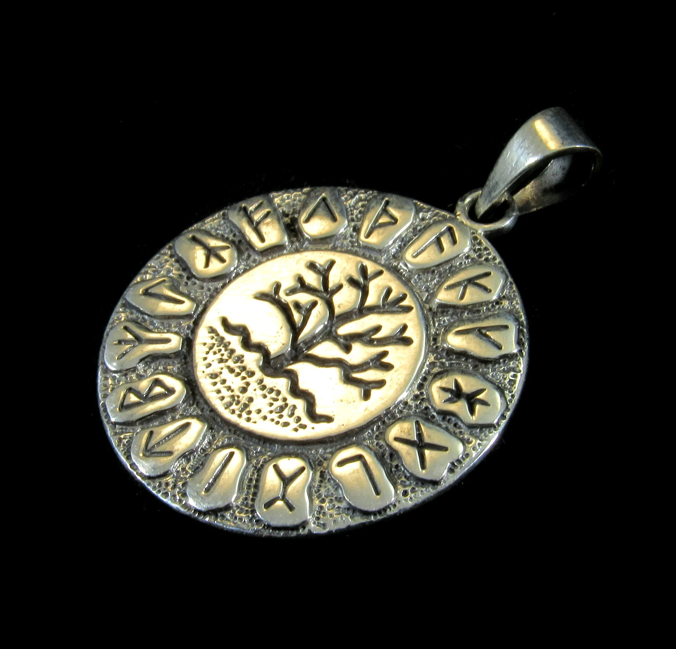 Sterling Silver Viking Tree of Life With Runes Pendant — Renegade Jewelry