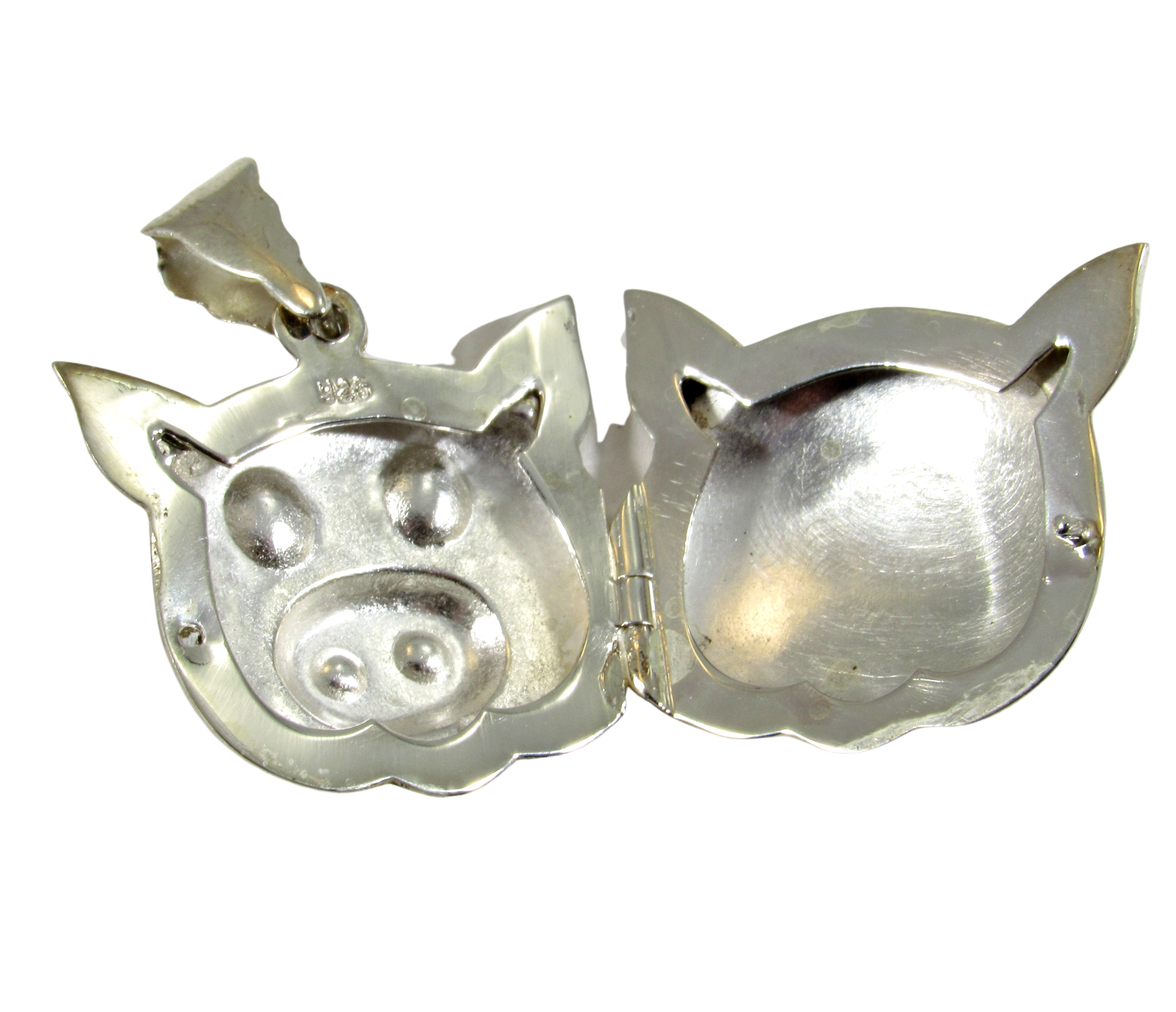 Solid 925 Sterling Silver Pig Piggie Face Locket - Animal Pendant w ...