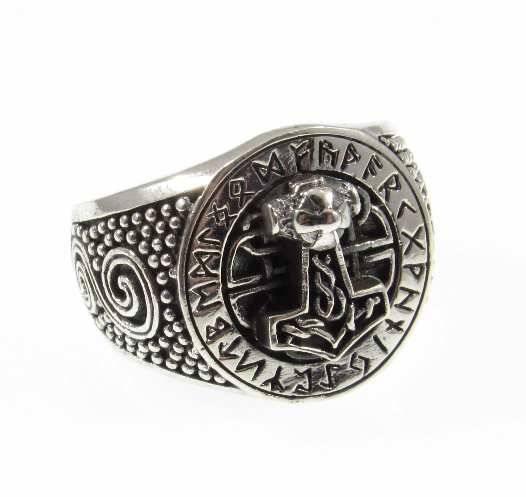 Sterling Silver Thor's Hammer & Runes Ring — Renegade Jewelry