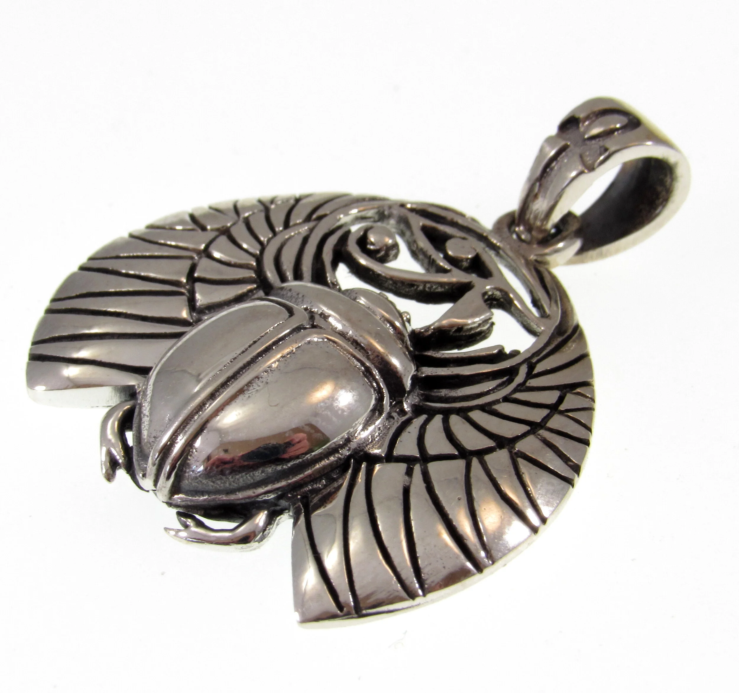 Sterling Silver Egyptian Scarab Beetle & Eye of Horus Pendant ...