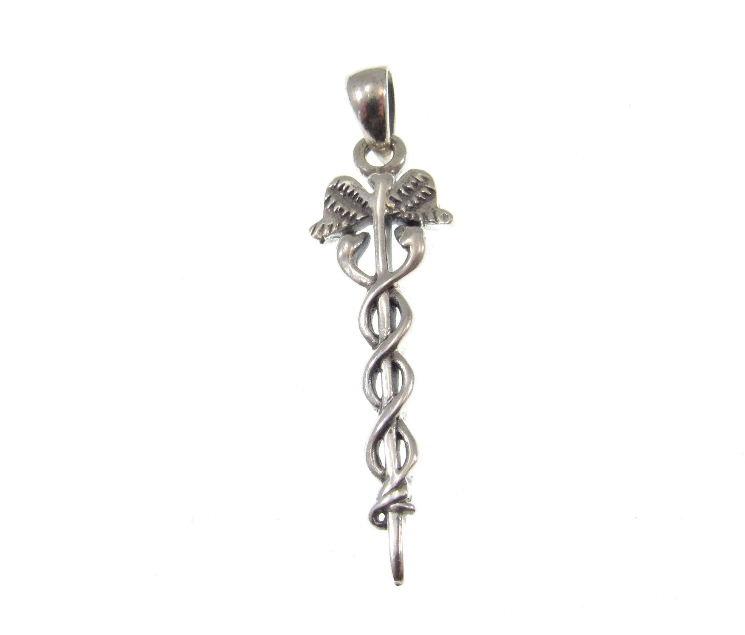 Sterling Silver Caduceus Pendant — Renegade Jewelry