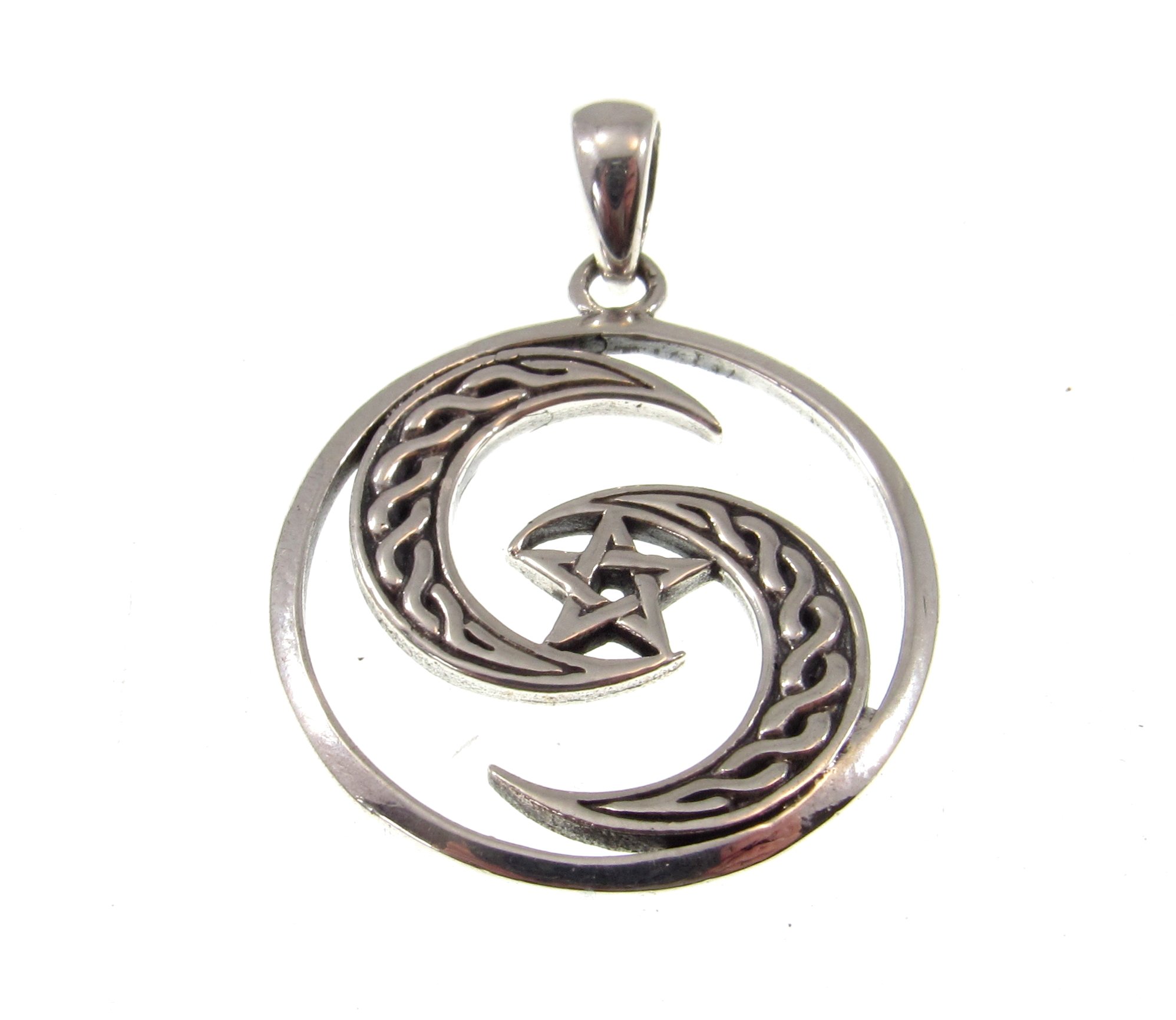 Sterling Silver Pentagram & Celtic Crescent Moons Pendant — Renegade ...