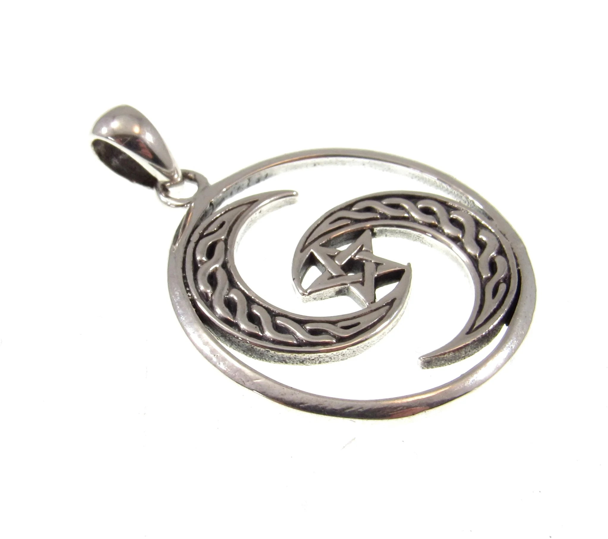 Sterling Silver Pentagram & Celtic Crescent Moons Pendant — Renegade ...
