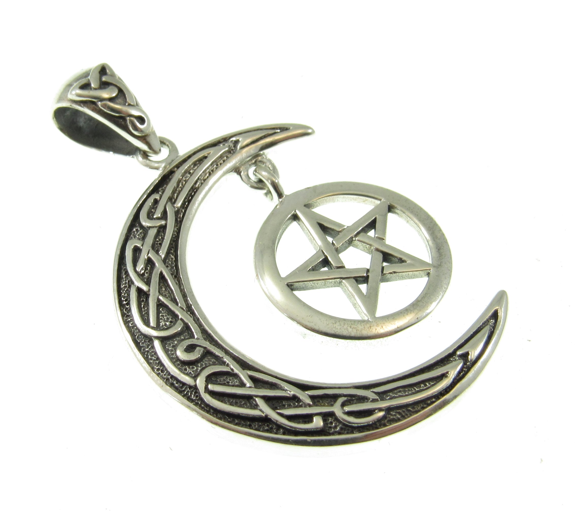 Sterling Silver Pentacle in Celtic Crescent Moon Pendant — Renegade Jewelry
