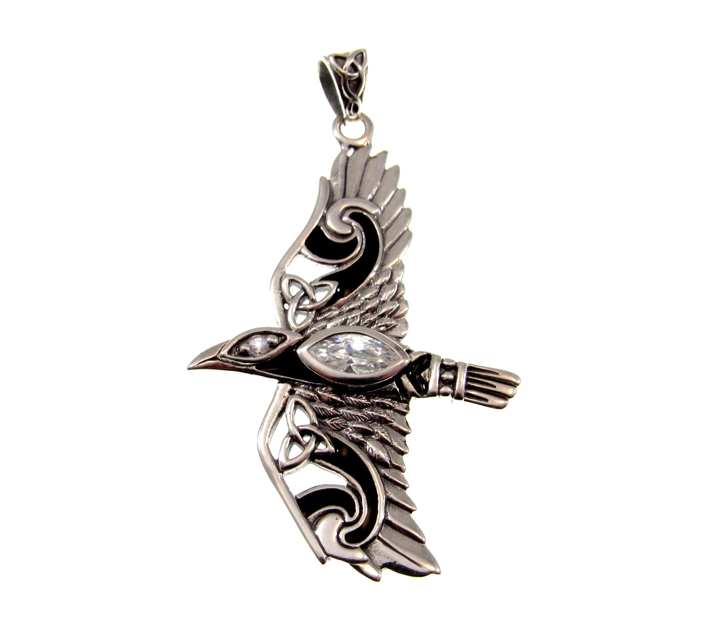 Sterling Silver Mythical Raven in Flight Pendant with Faceted Gemstone ...