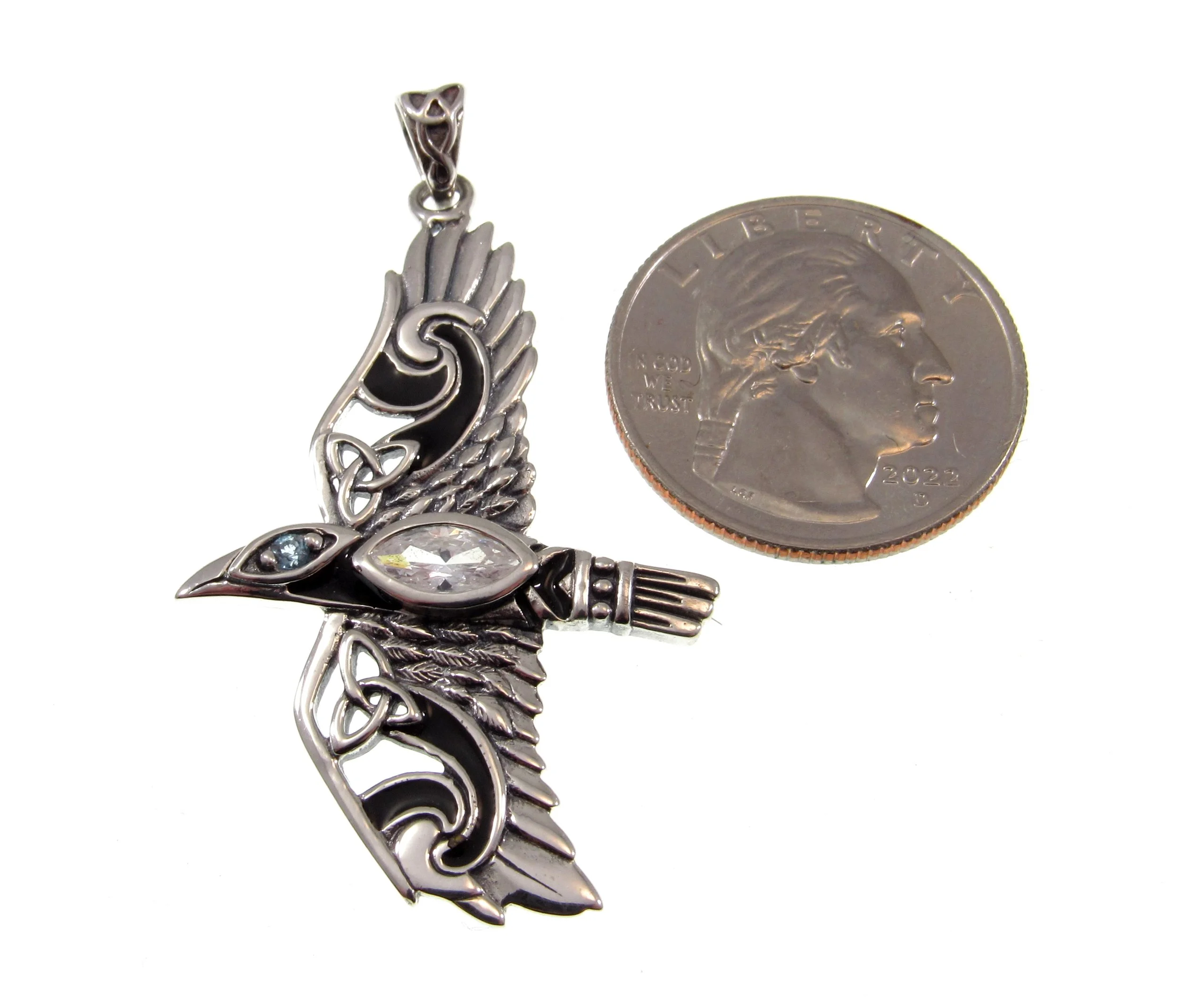 Sterling Silver Mythical Raven in Flight Pendant with Faceted Gemstone ...