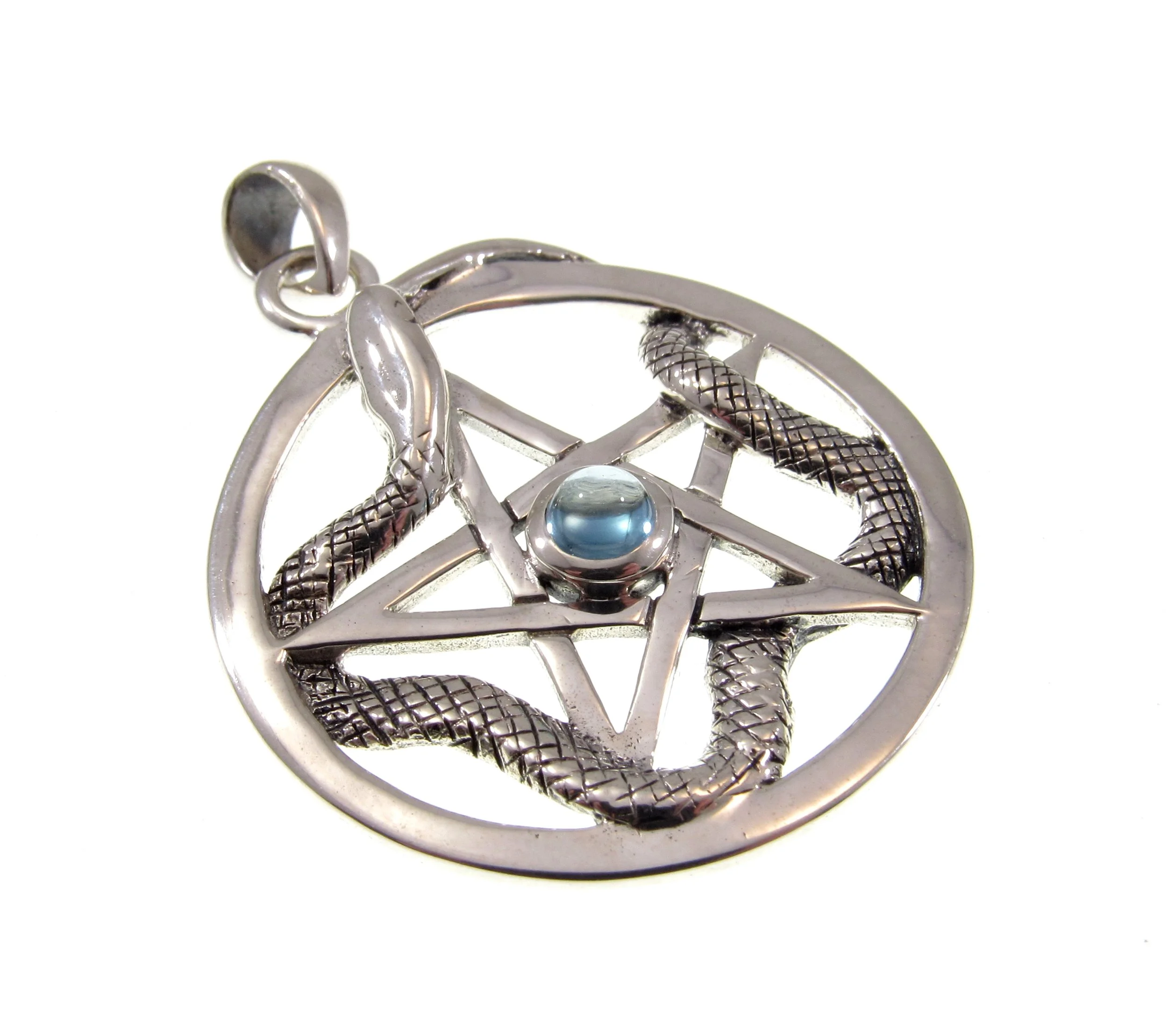 Sterling Silver Weaving Snake Pentacle Pendant with Gemstone — Renegade ...