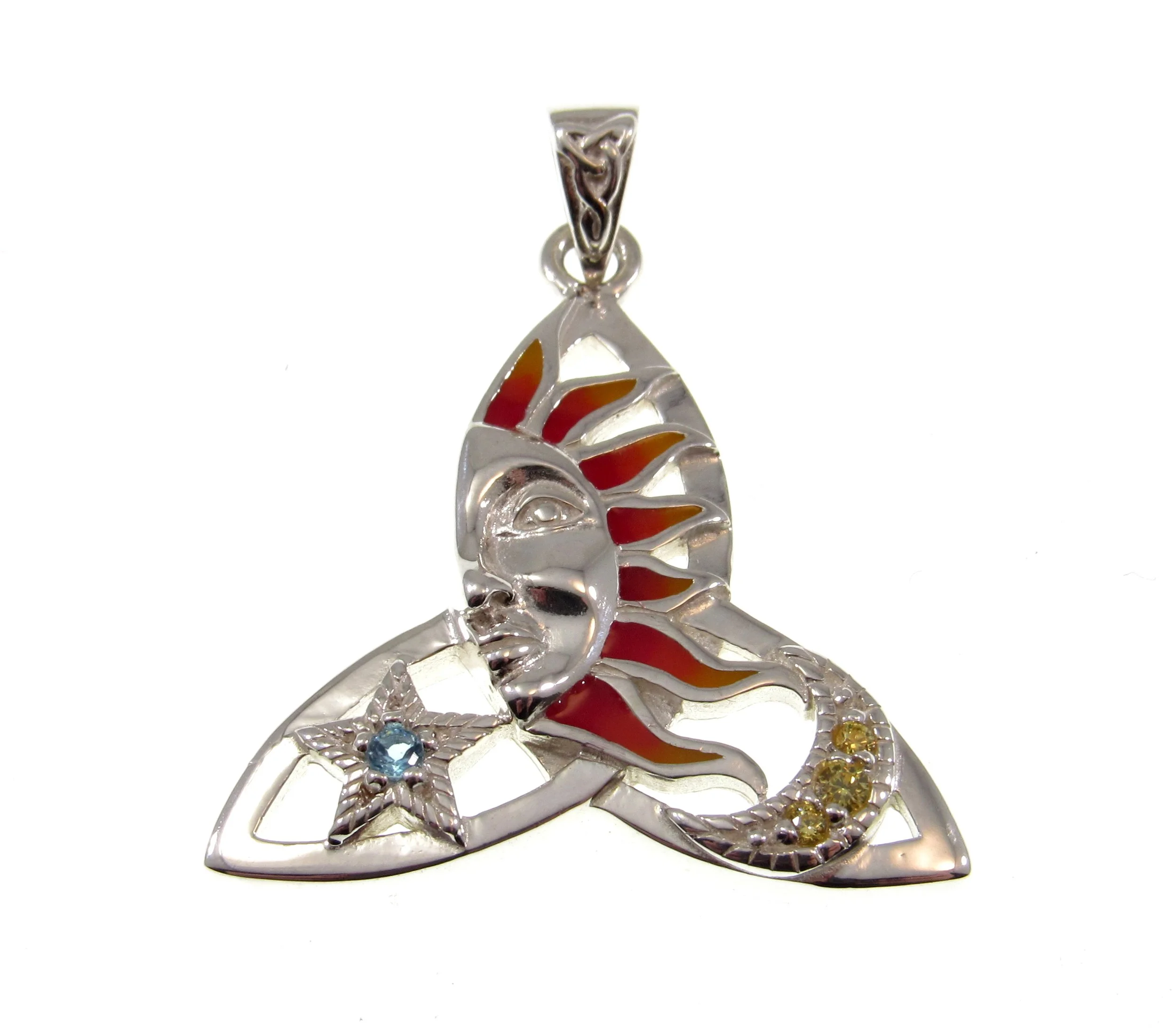 Sterling Silver Enameled Celtic Trinity Sun, Moon, & Star Pendant with ...