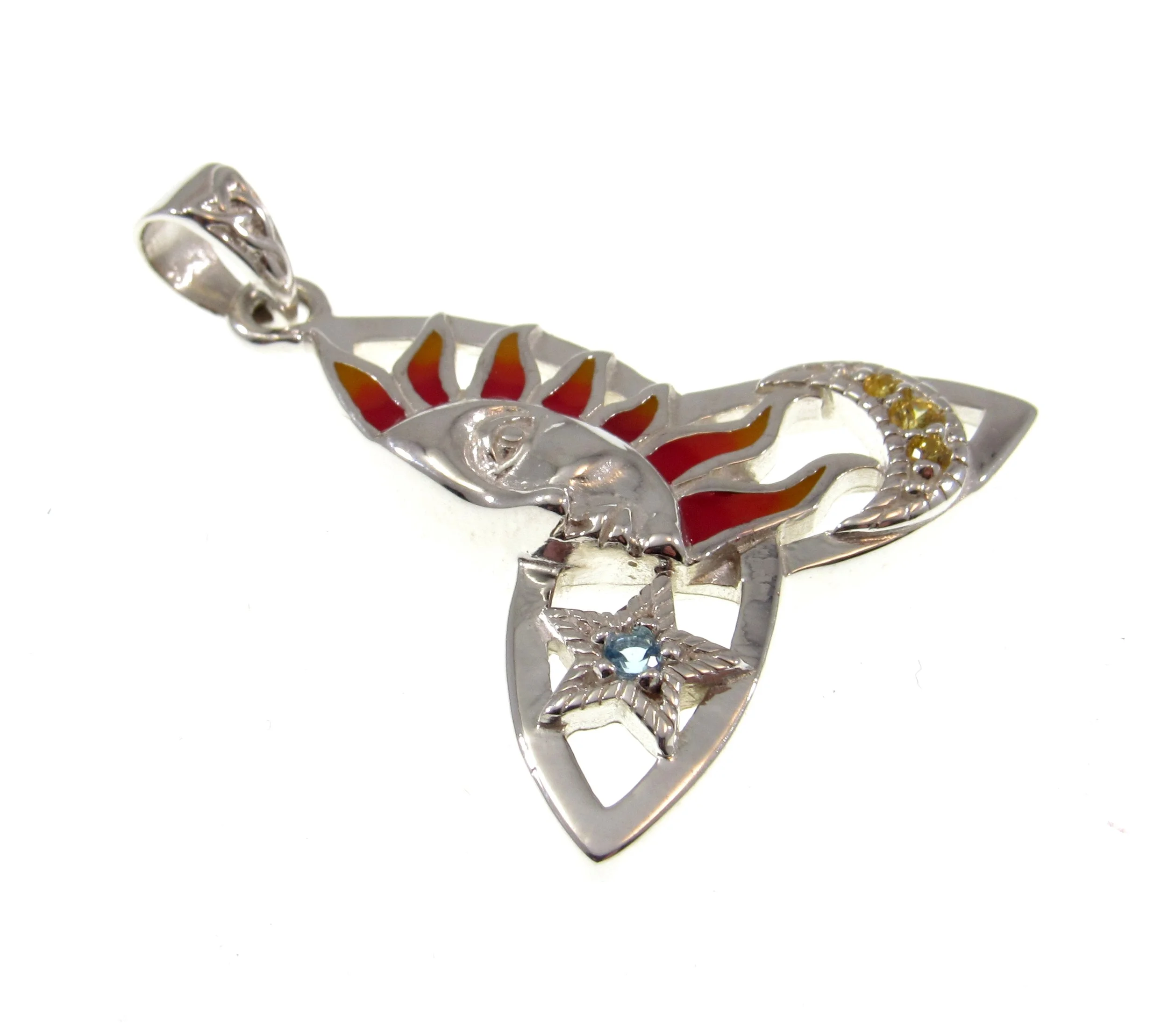 Sterling Silver Enameled Celtic Trinity Sun, Moon, & Star Pendant with ...