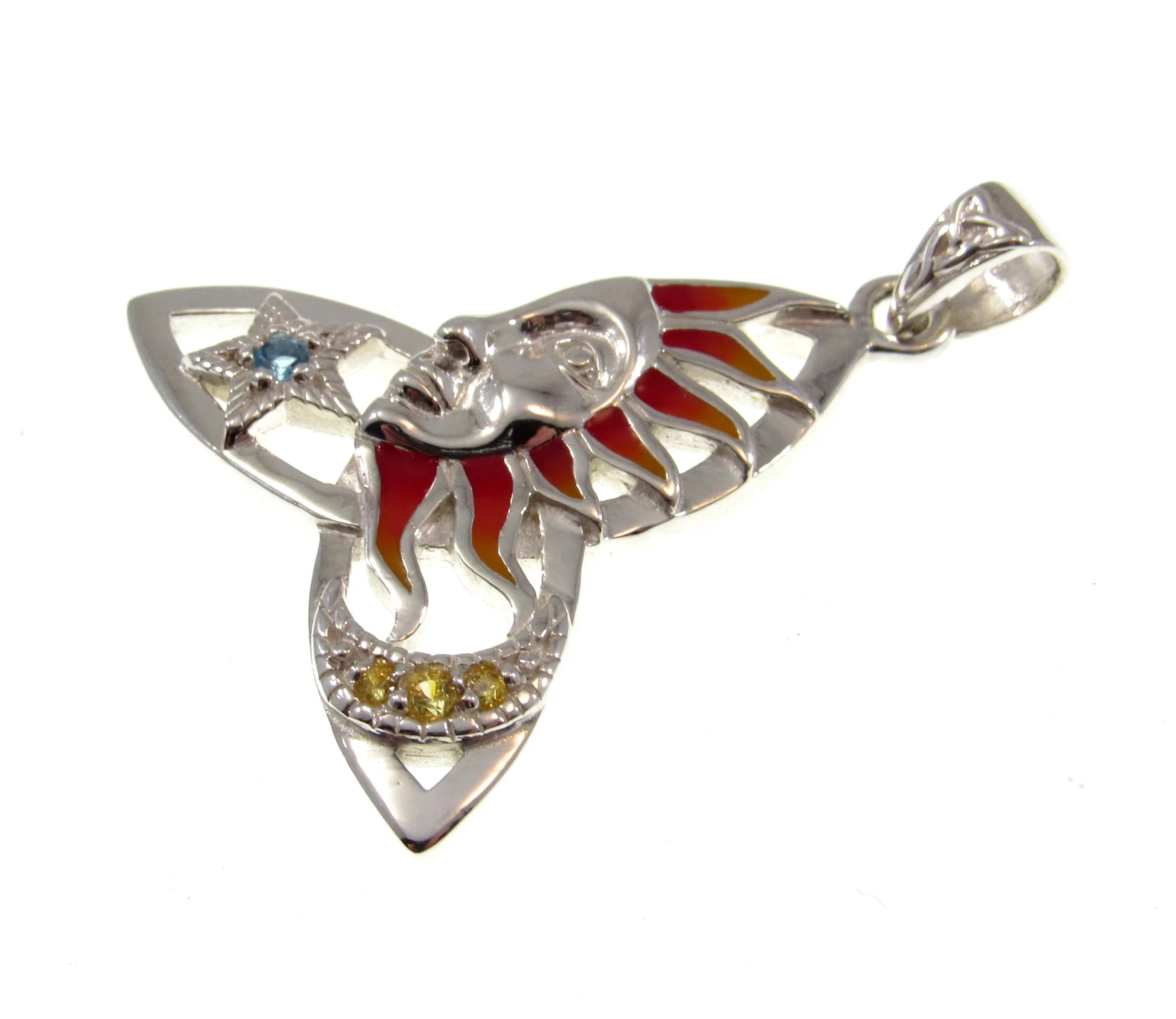 Sterling Silver Enameled Celtic Trinity Sun, Moon, & Star Pendant with ...