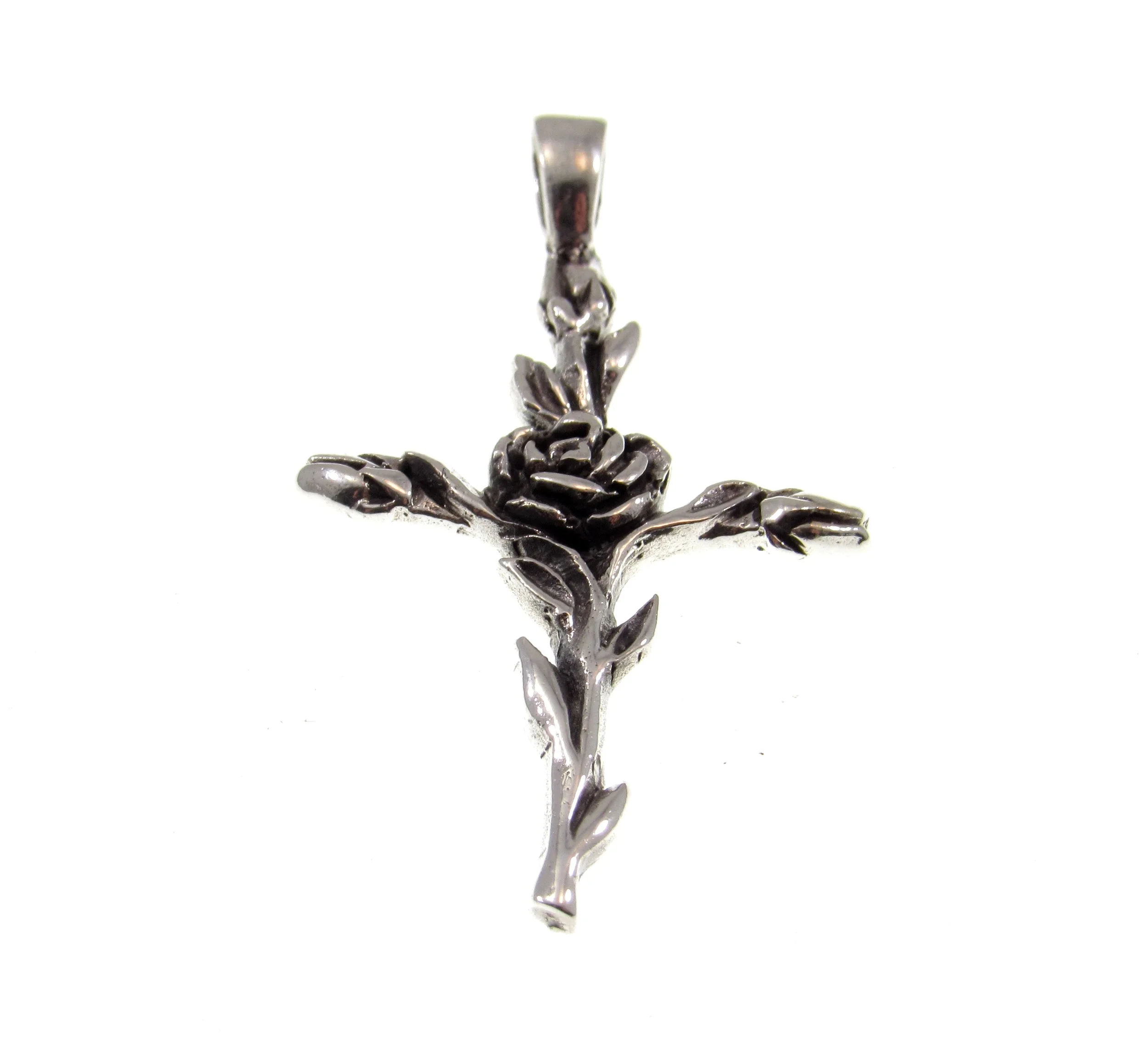 Solid 925 Sterling Silver Rose Bush Cross - Floral Slide Pendant ...
