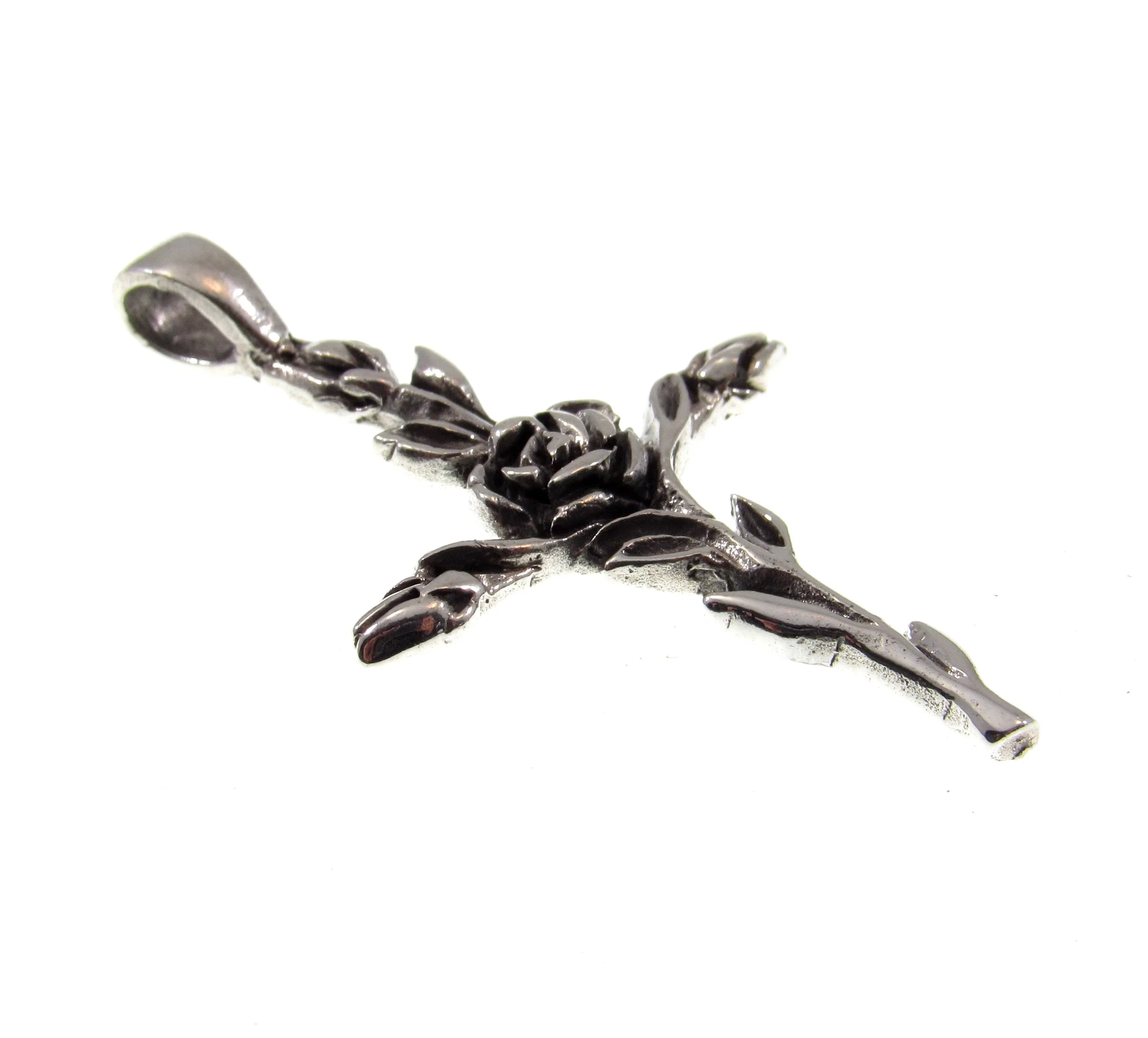 Solid 925 Sterling Silver Rose Bush Cross - Floral Slide Pendant ...
