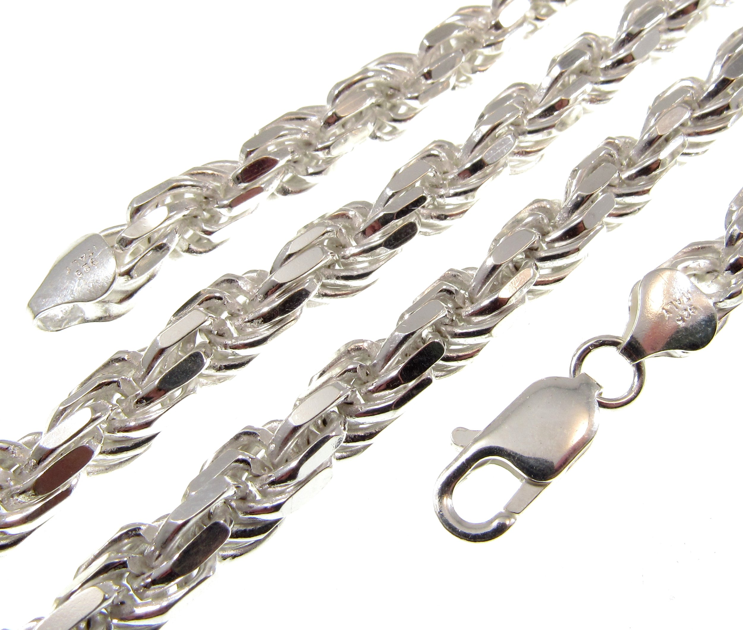 7MM Sterling Silver Solid Italian Diamond Cut Rope Chain — Renegade Jewelry