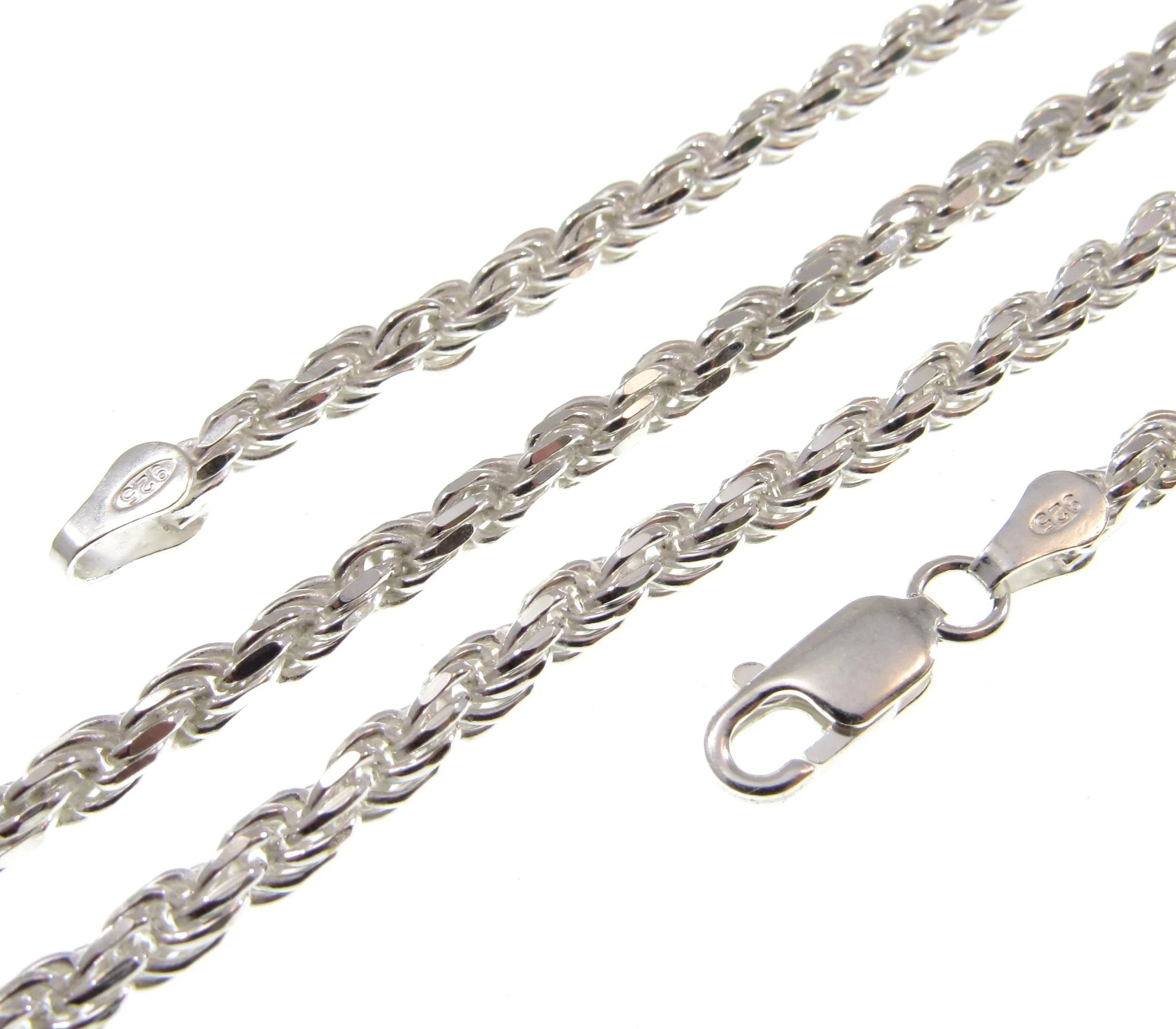 Sterling Silver Italian Diamond Cut Rope Chains Handcrafted Sterling ...