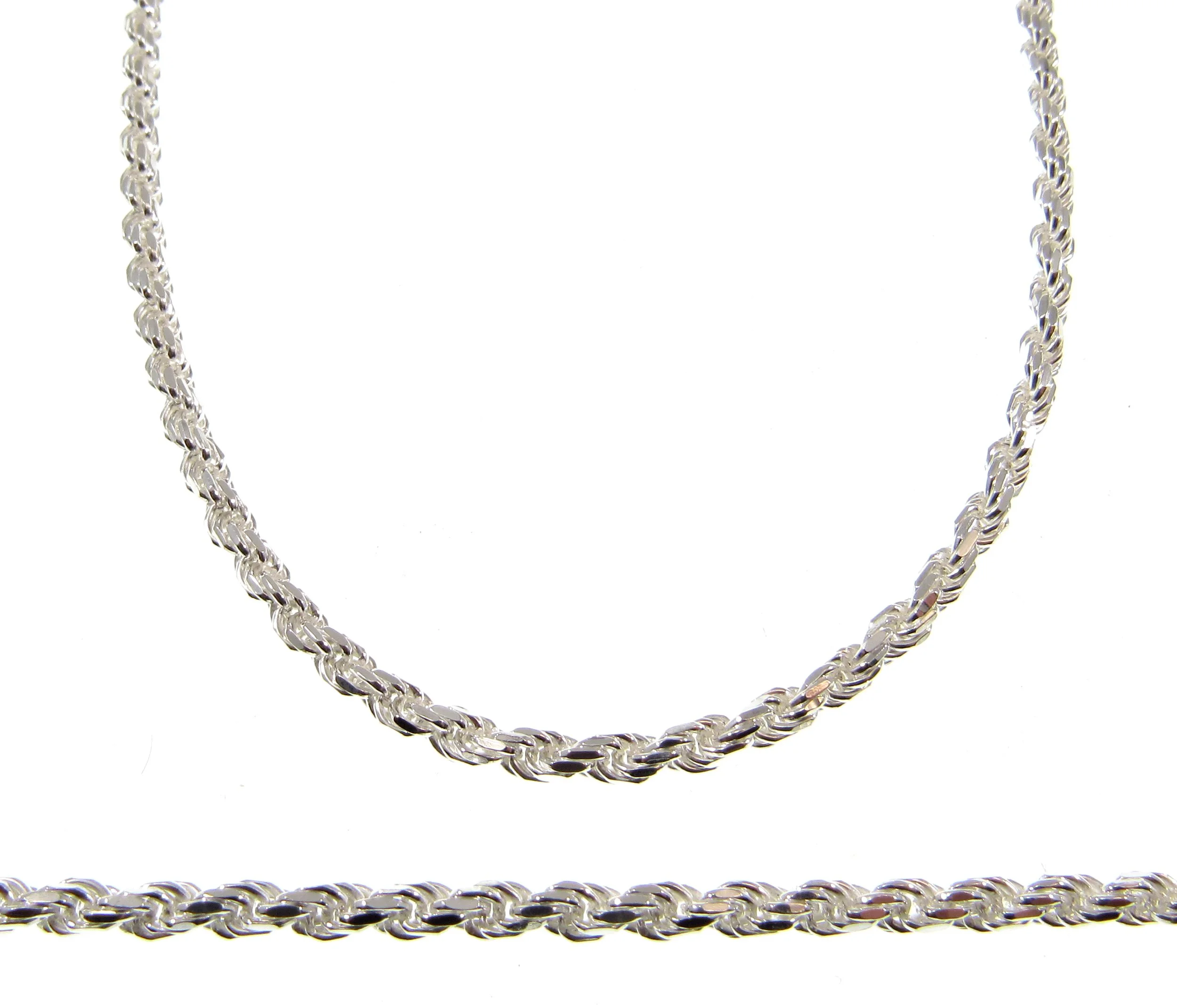 3MM Sterling Silver Solid Italian Diamond Cut Rope Chain — Renegade Jewelry