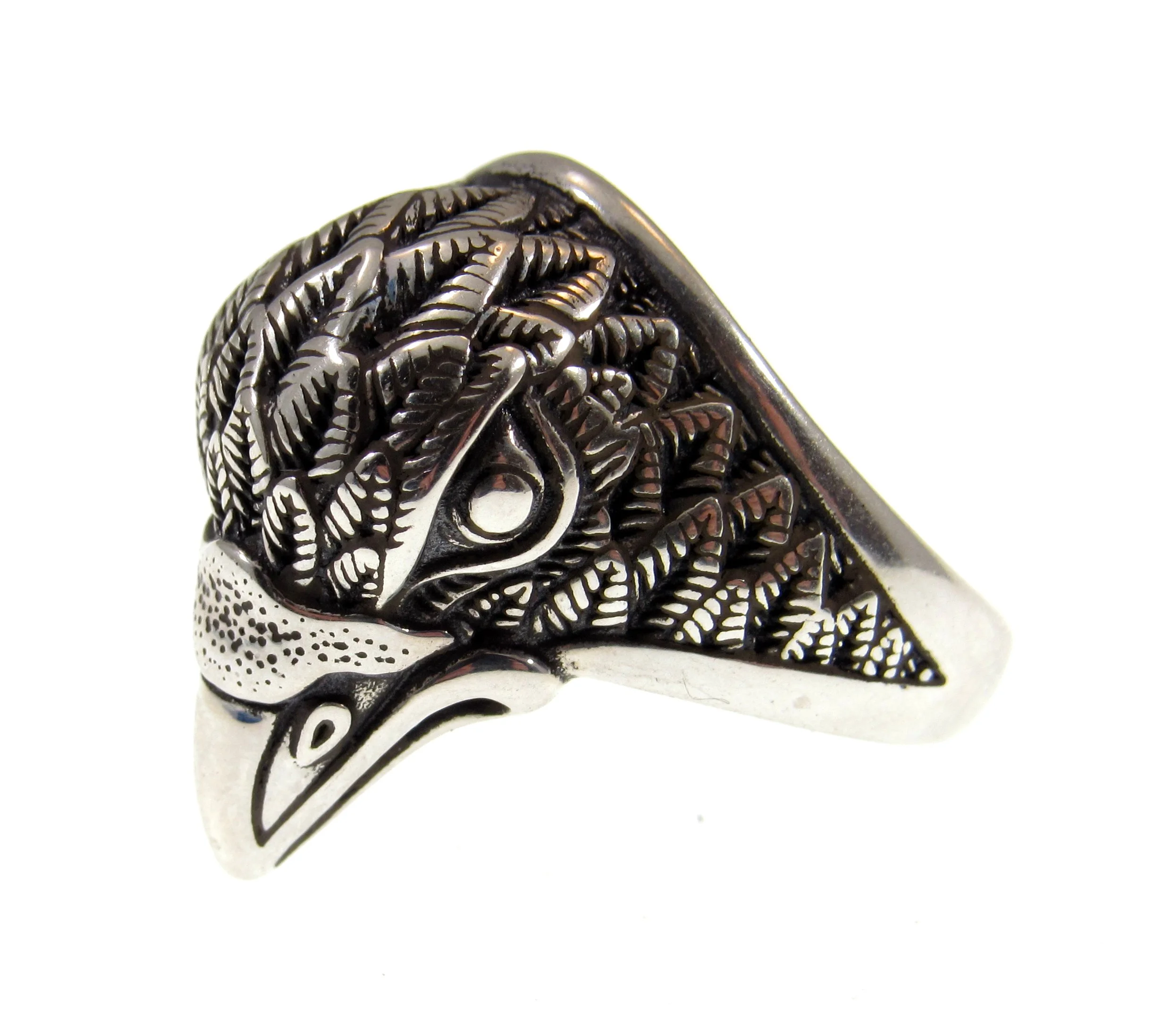 Sterling Silver Heraldic Eagle Head Ring — Renegade Jewelry