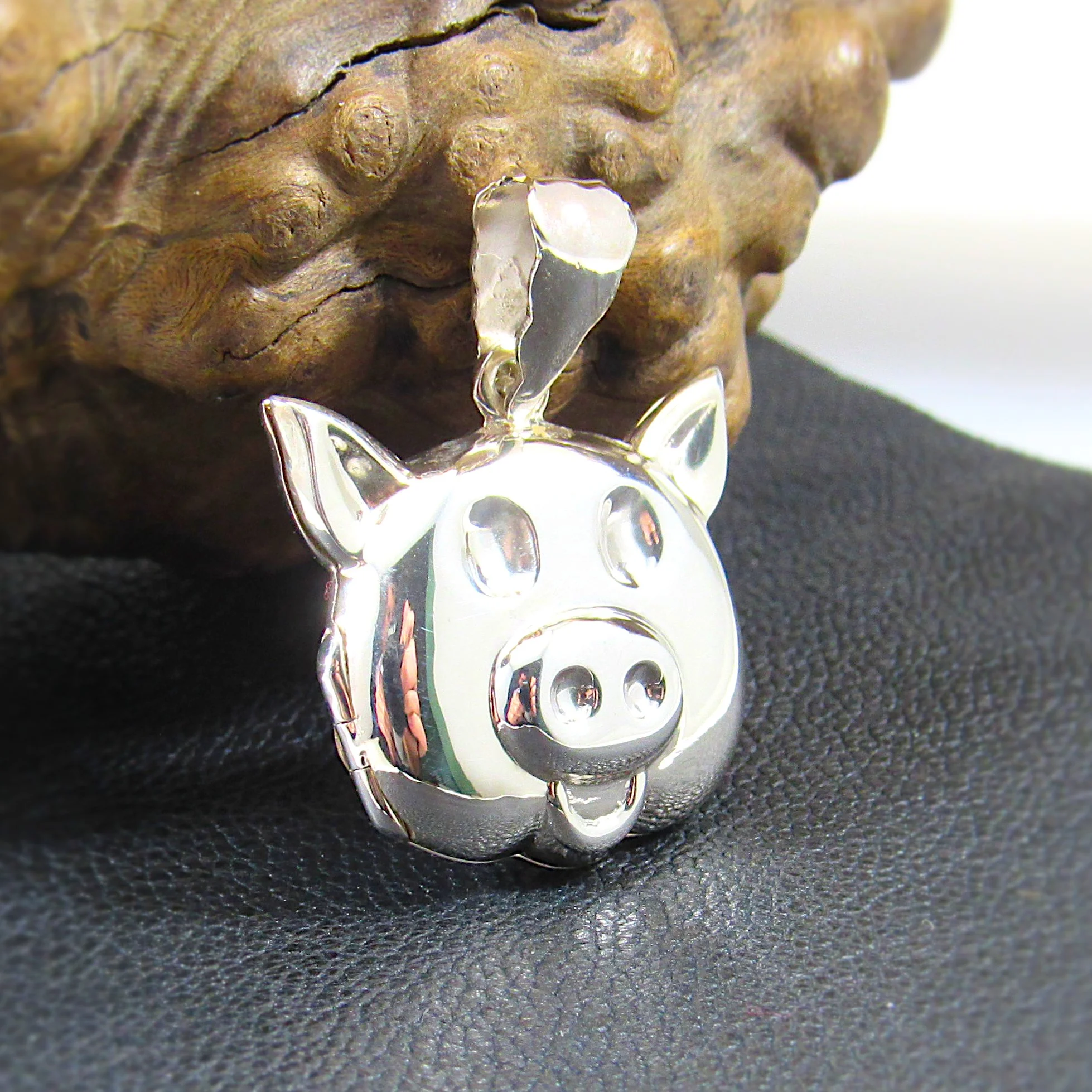 Solid 925 Sterling Silver Pig Piggie Face Locket - Animal Pendant w ...