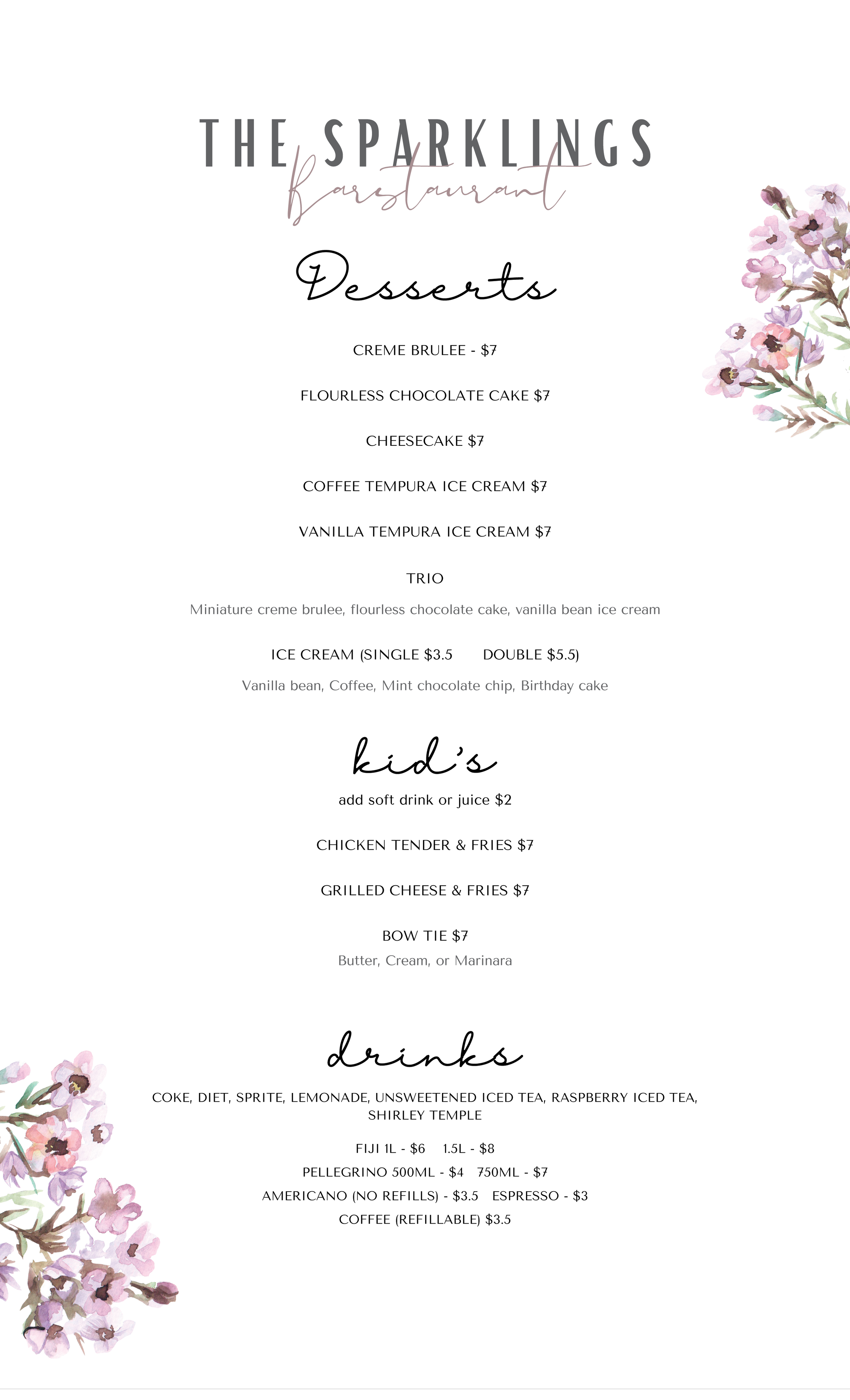 Menu — The Sparklings