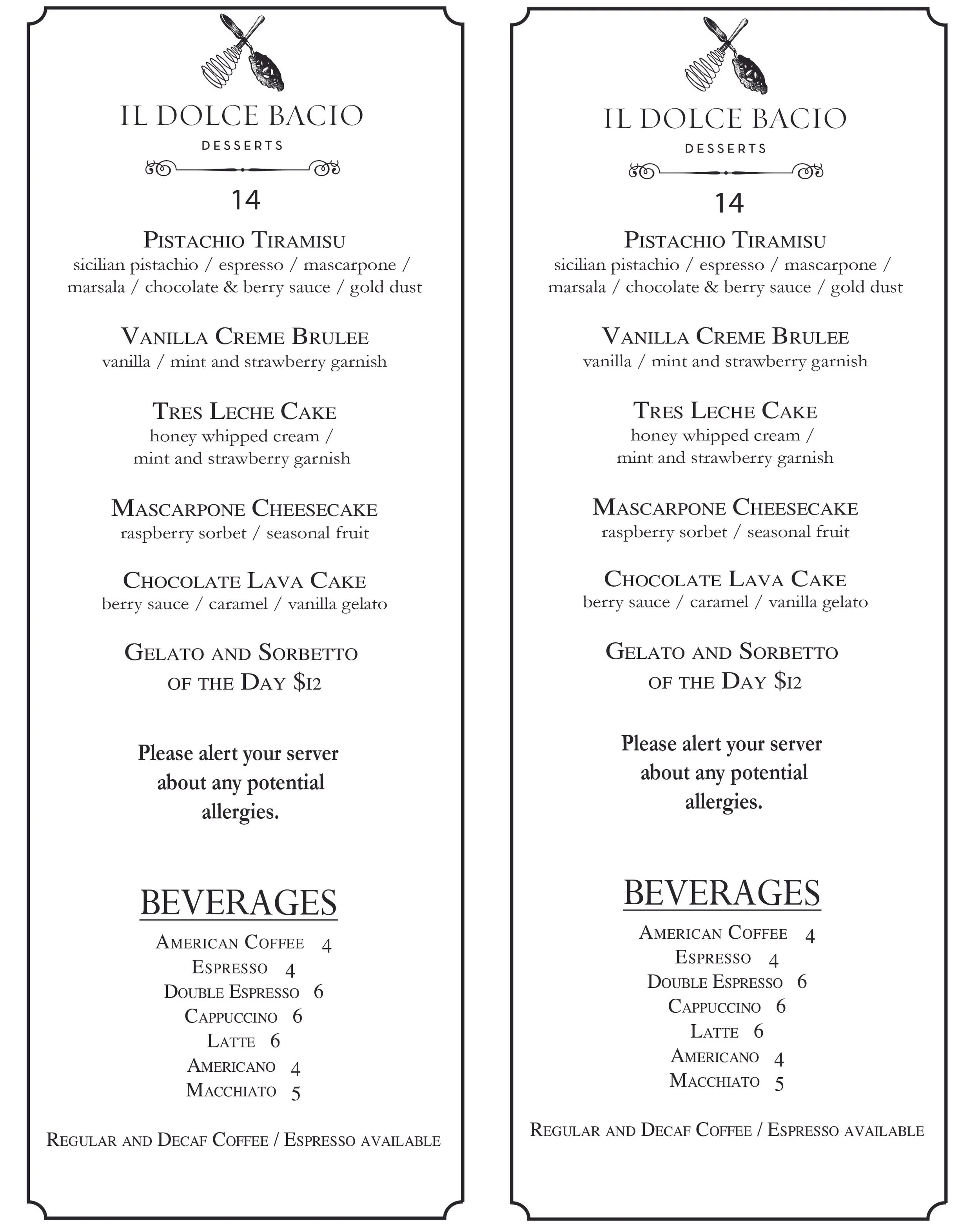 French Desserts Menu