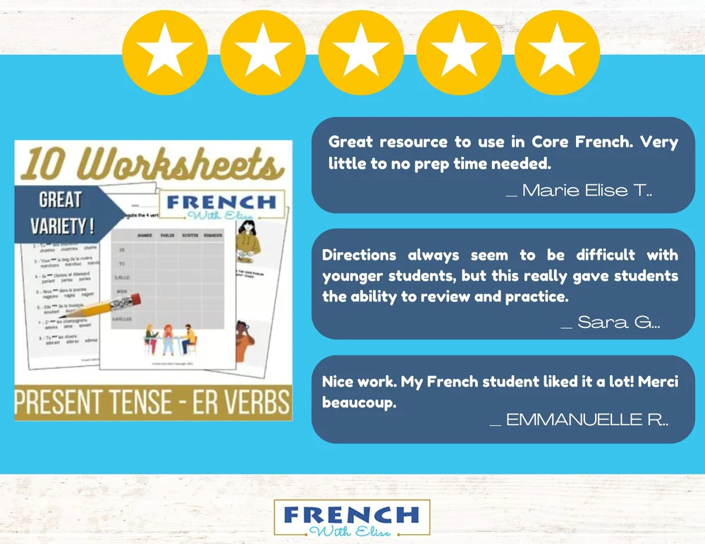 Teaching Present Tense ER Verbs: French Worksheets for Success — French ...