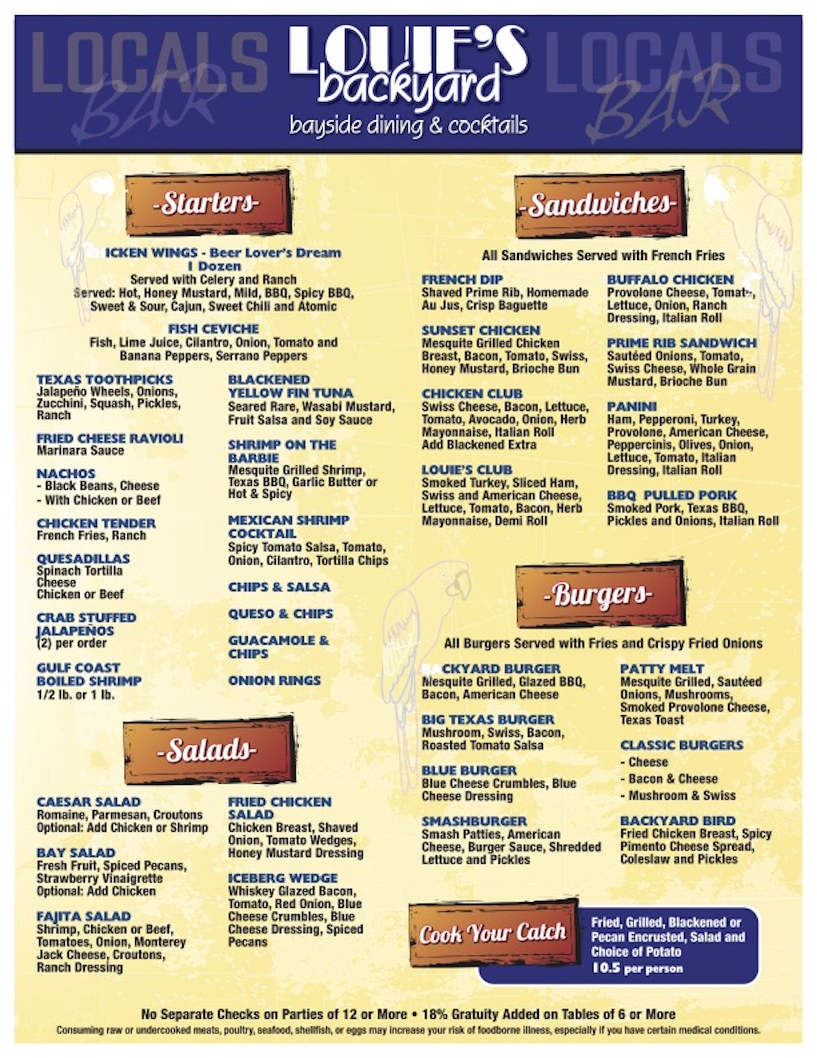 Sport's Bar Dining Menu — Louie's Backyard