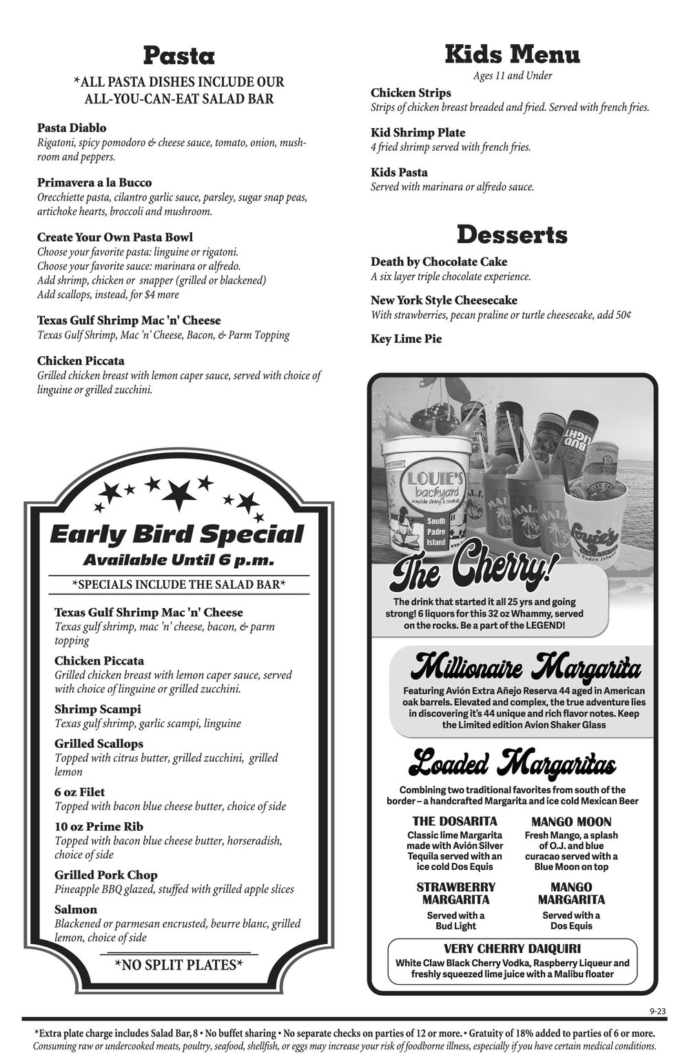 Downstairs Dining Menu — Louie's Backyard