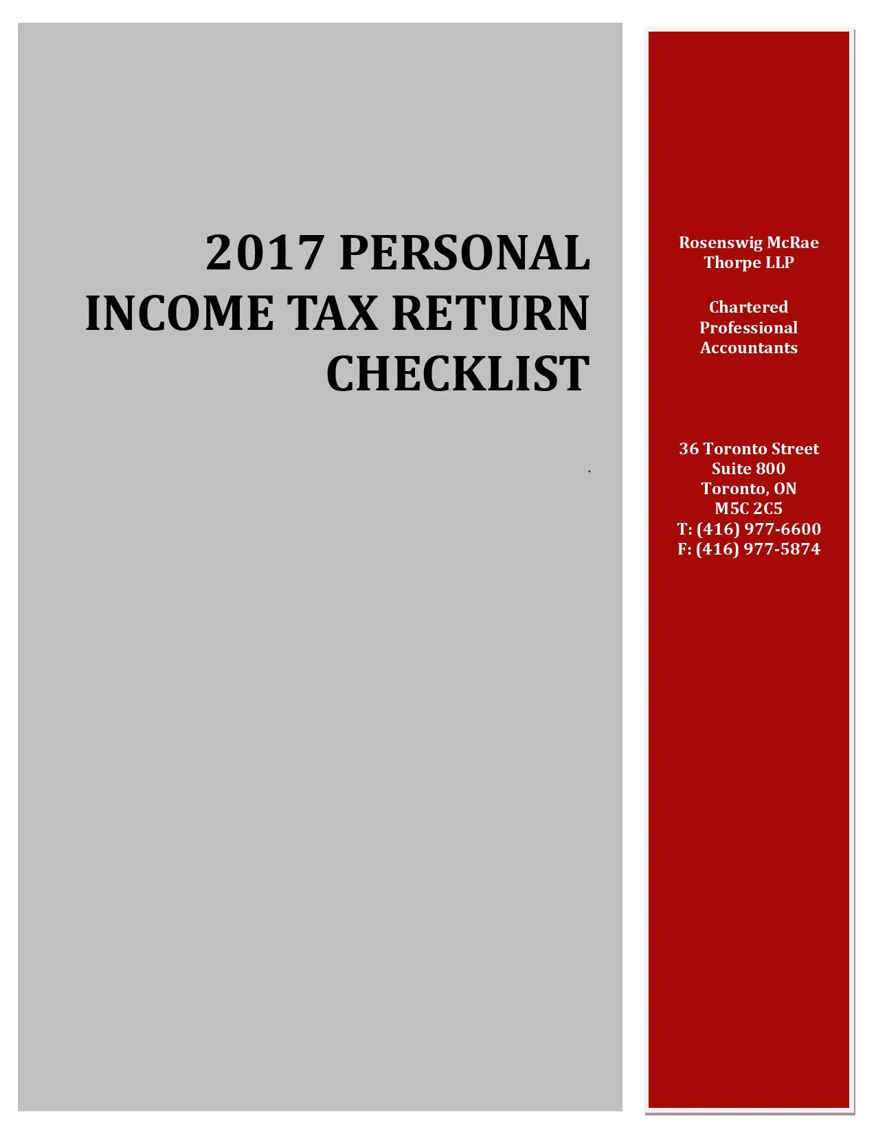 2017 Personal Income Tax Checklist — RMR Rosenswig McRae Rosso LLP