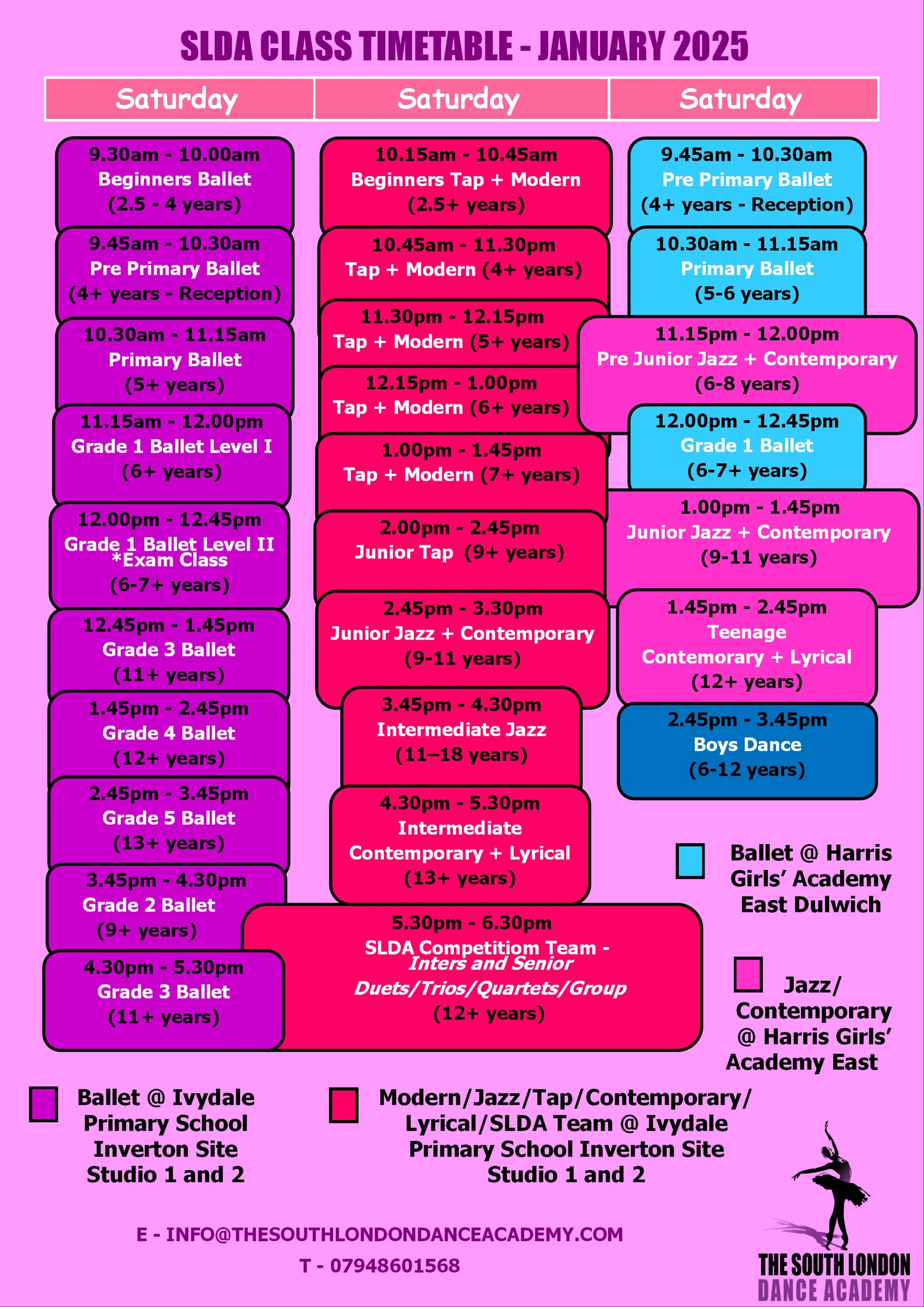 The South London Dance Academy — January 2025 - Timetable