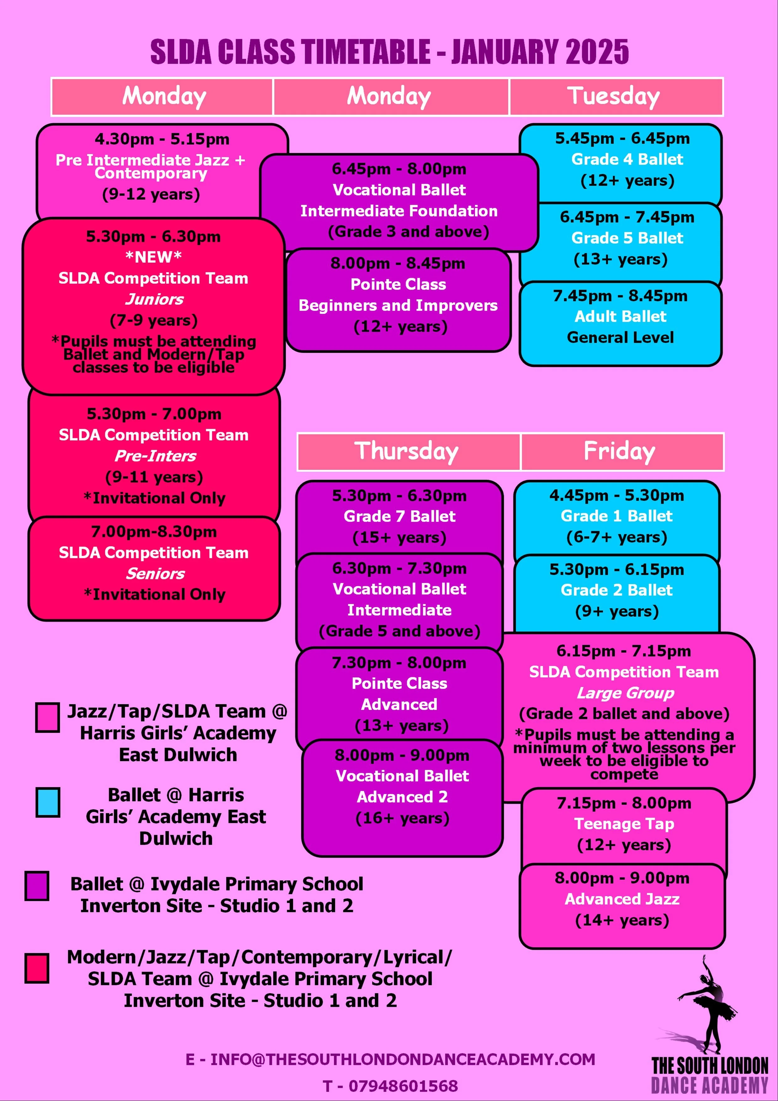 The South London Dance Academy — January 2025 - Timetable