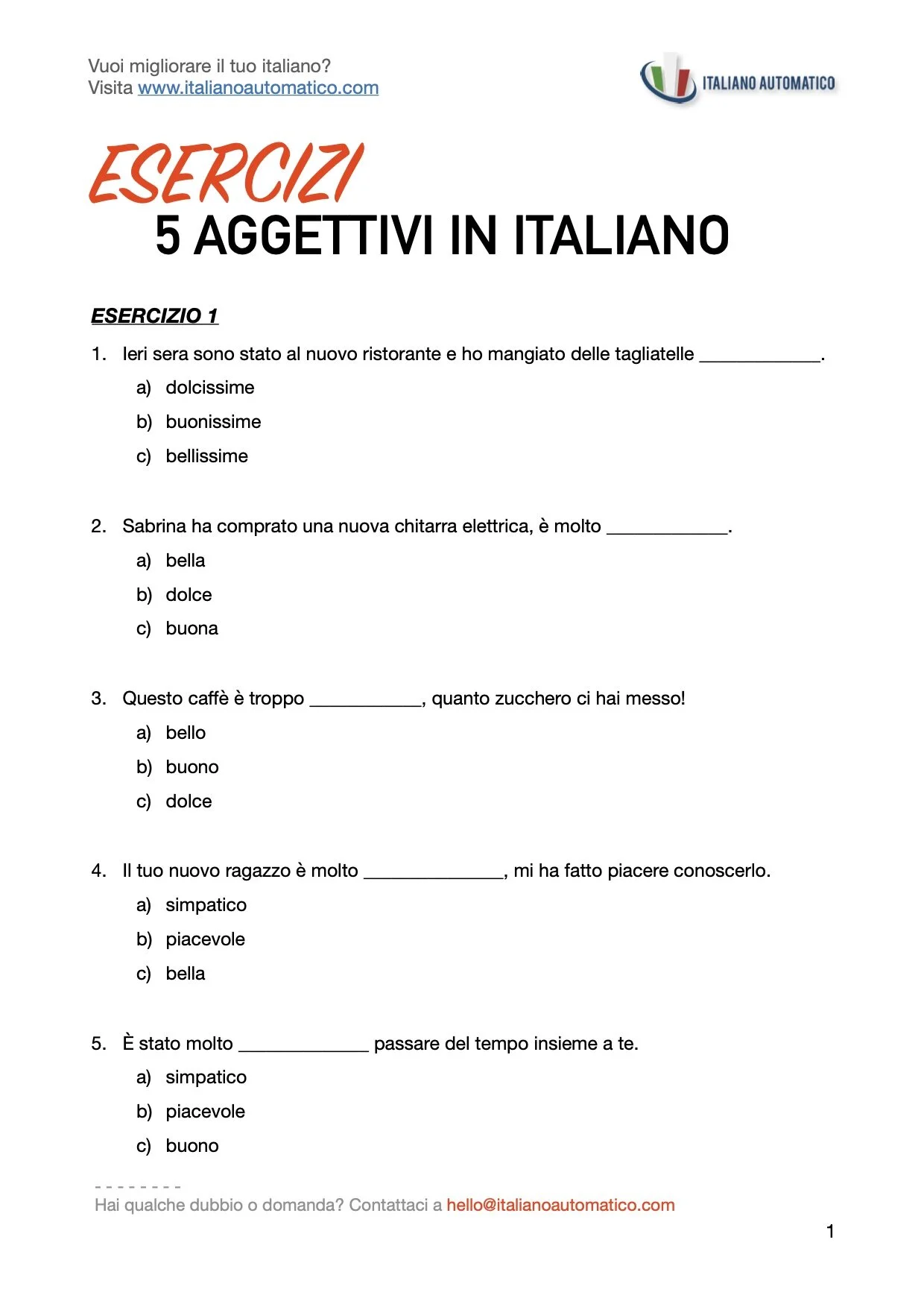 5 AGGETTIVI INDISPENSABILI IN ITALIANO (1/2) — Italiano Automatico