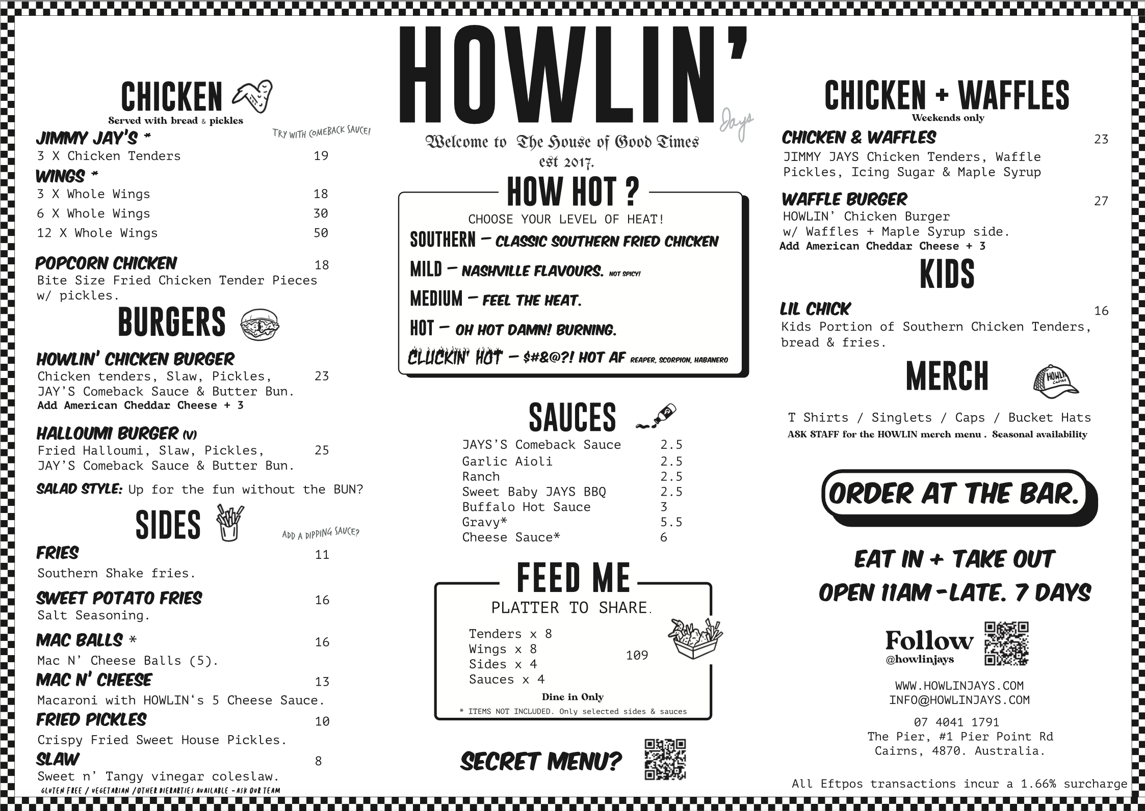MENU — HOWLIN' JAY'S
